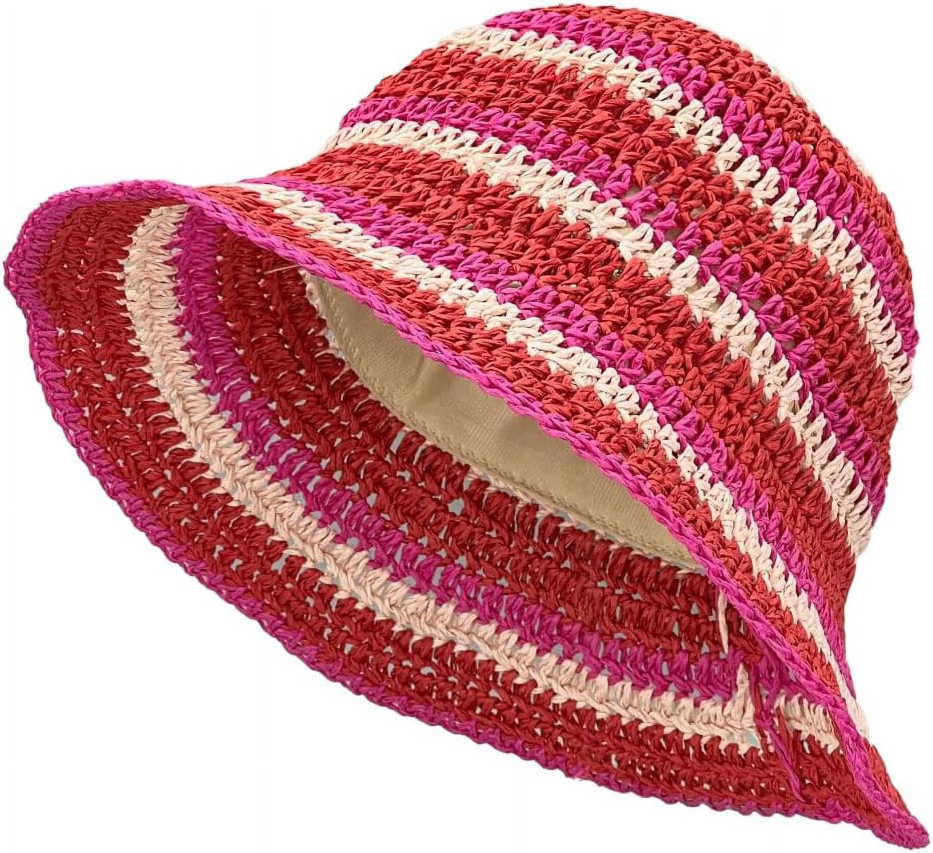 Straw Sun Hat Floral Women Wide Brim Bucket Beach Hat UV Protection ...