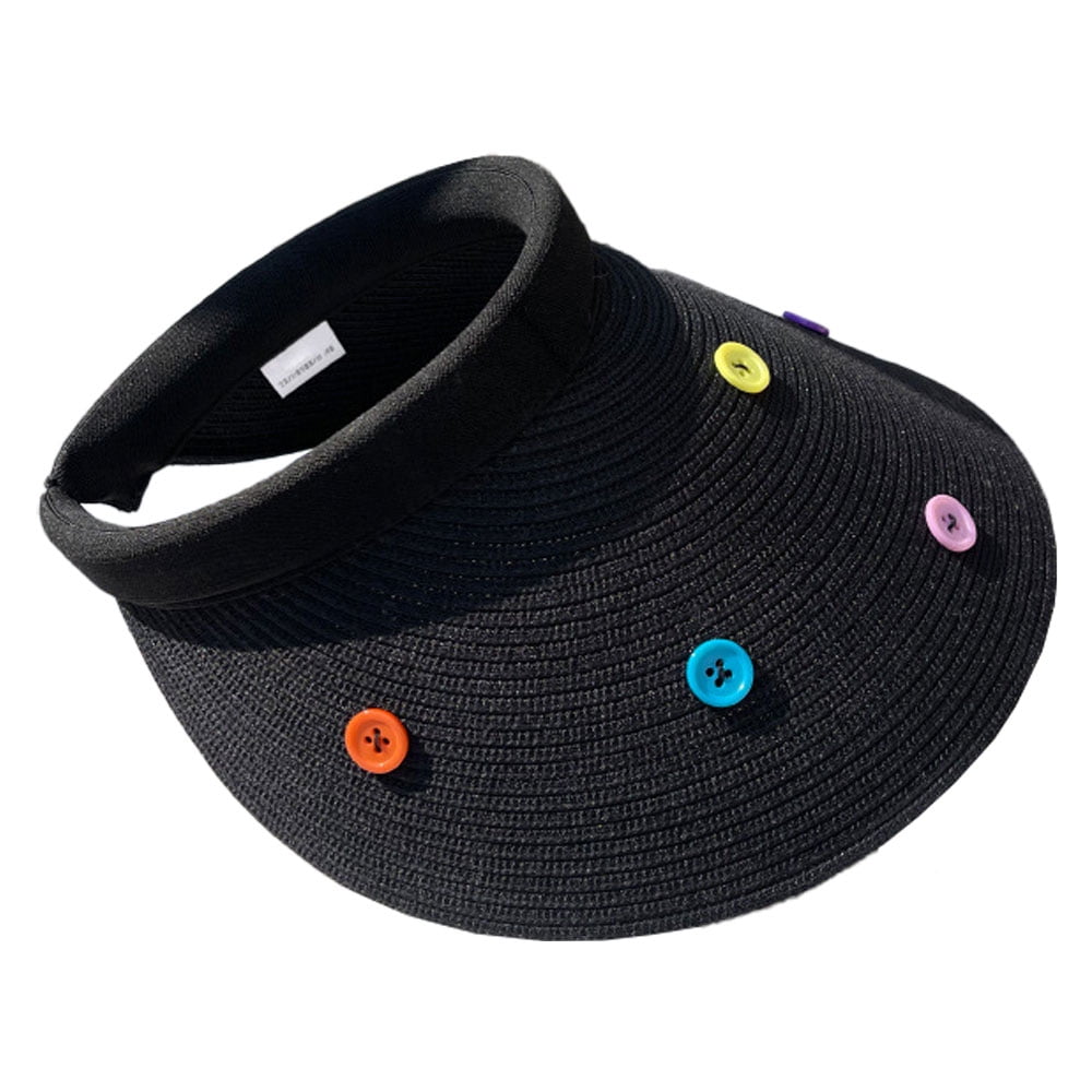 56-58cm head circumference color button empty top straw hat female ...