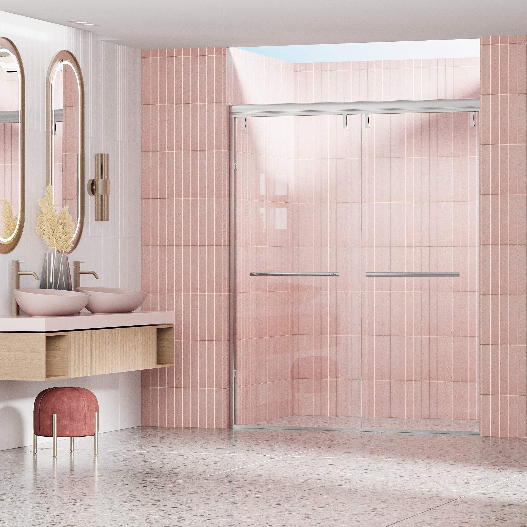 56 60 In. W X 72 In. H Semi Frameless Shower Door, Double Sliding Shower Door, 1 4" 6Mm Clear ...