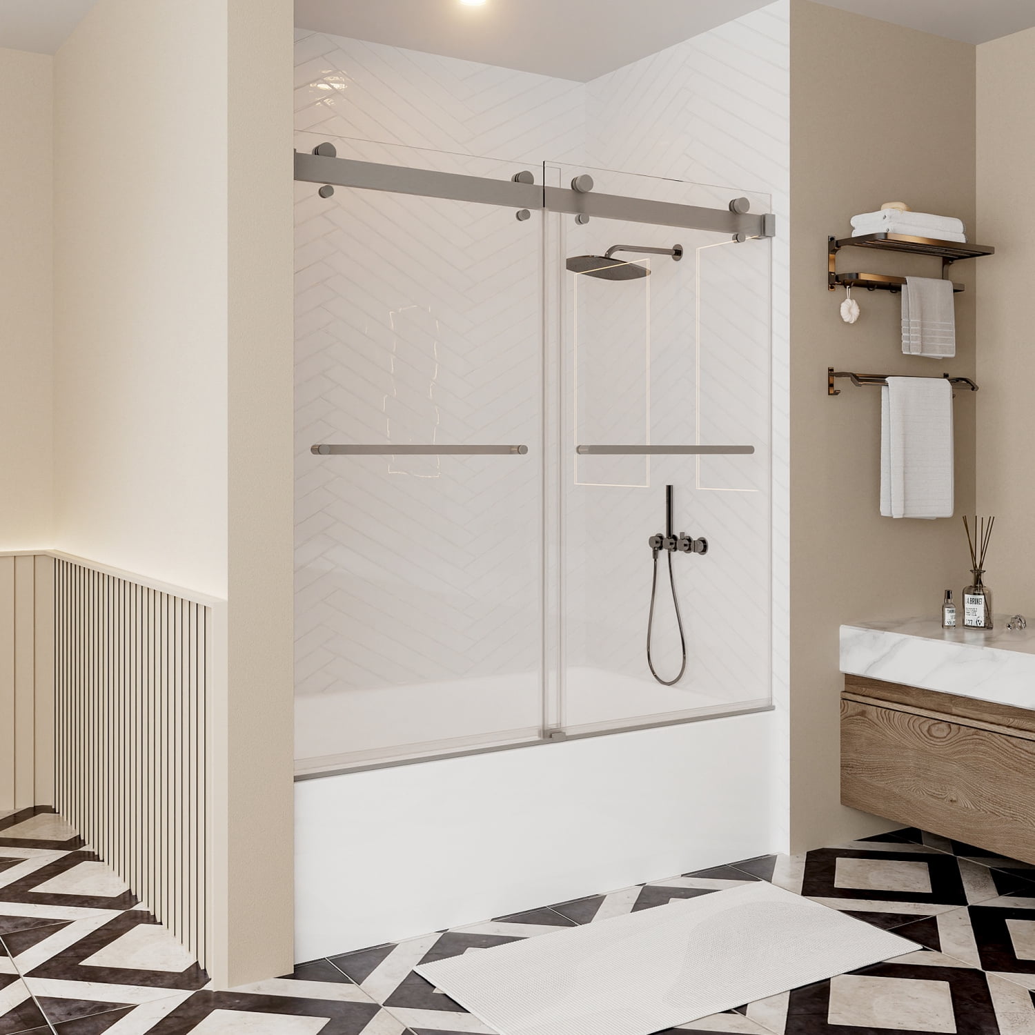 56-60 Inches Width × 66 inches Height Double Sliding Frameless Bathtub ...
