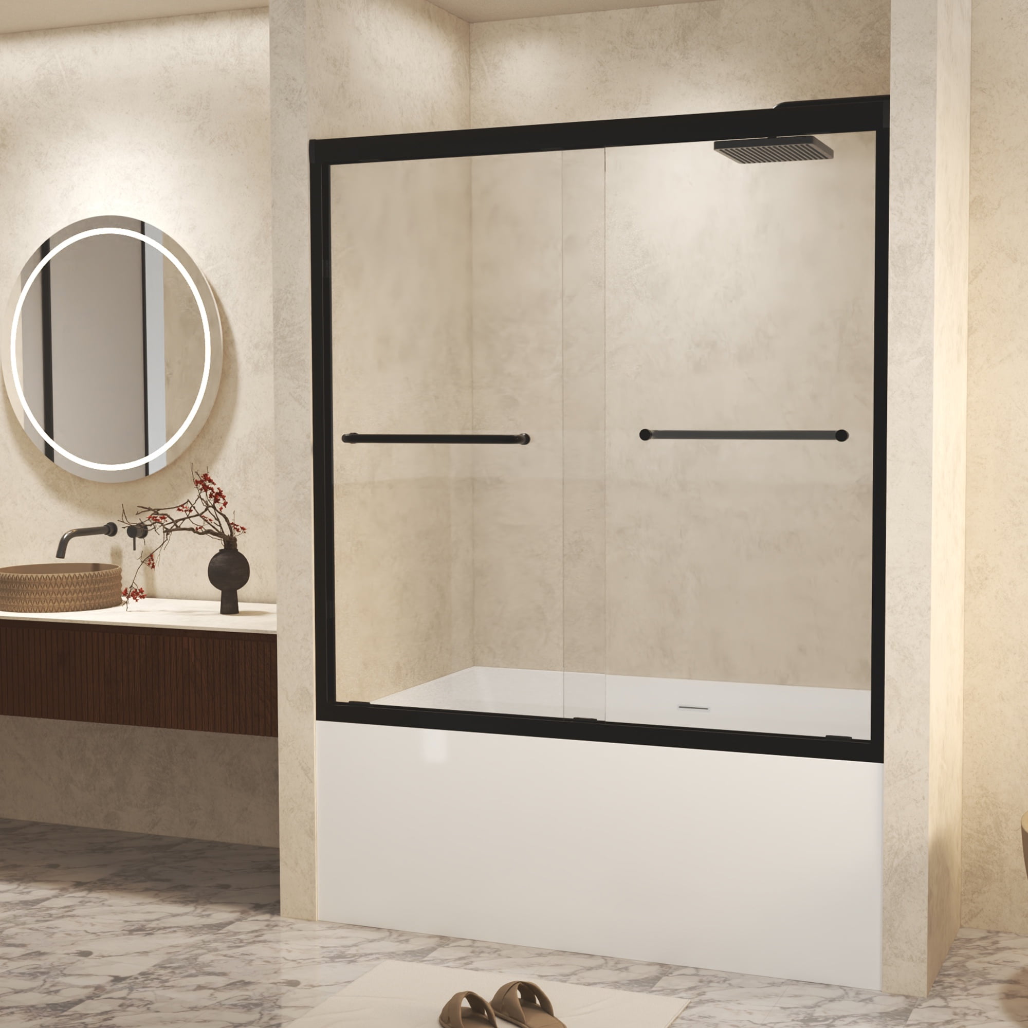 56-60" W × 60" H Tub Door, 1/4" Glass Bathtub Shower Doors with ...