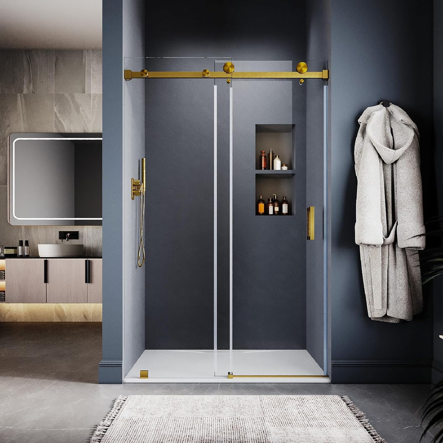 56"- 60" W×66" H Frameless Stainless Steel Sliding Shower Door in ...