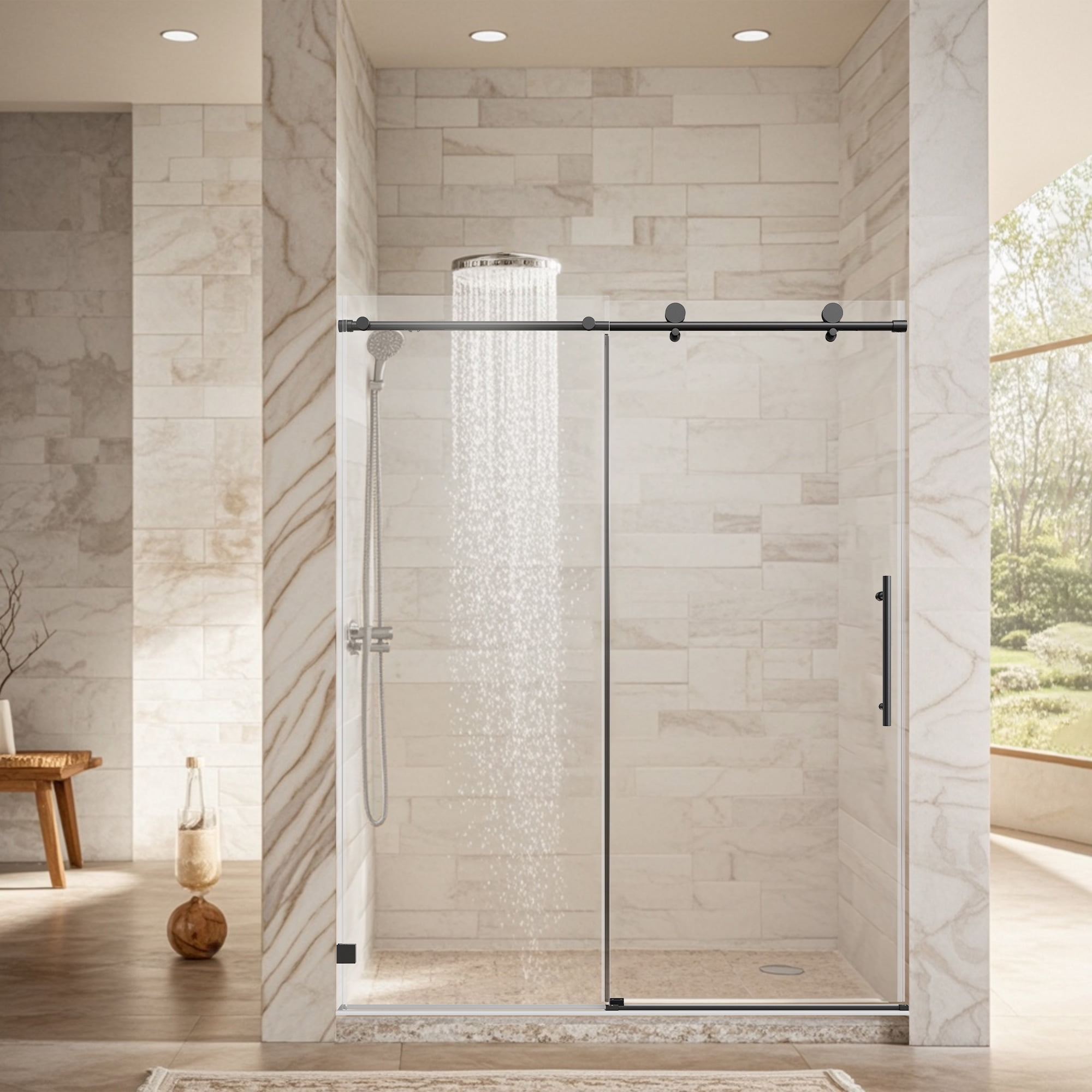 56-60" W * 74" H Frameless Single Sliding soft-close Shower Doors ...