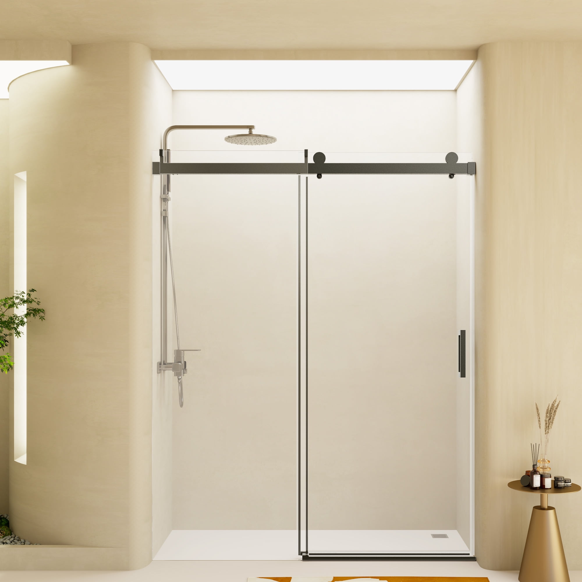 56-60" W * 76" H Frameless Single Sliding Soft-Close Shower Doors with ...