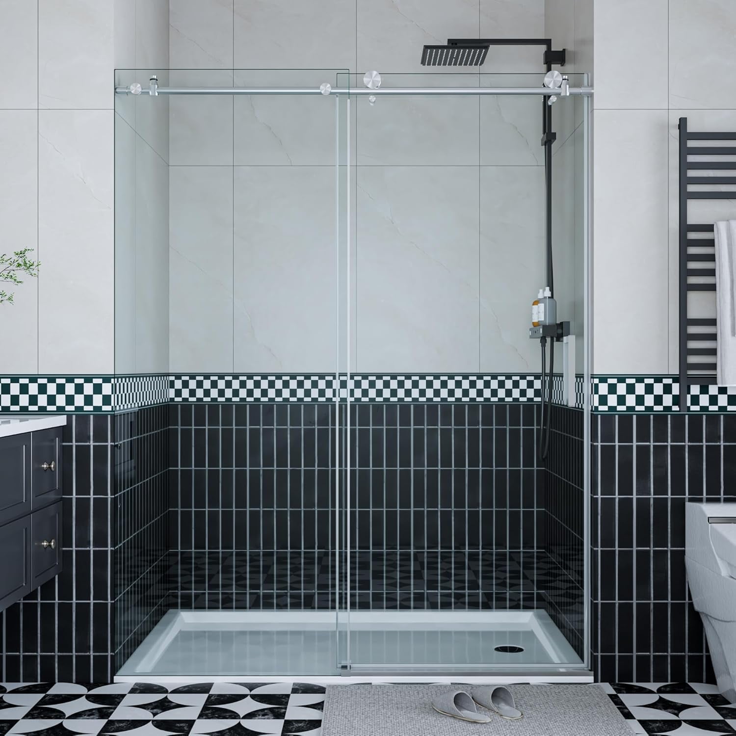 56-60" W × 76" H Shower Door, Frameless Sliding Shower Door,Waterproof ...