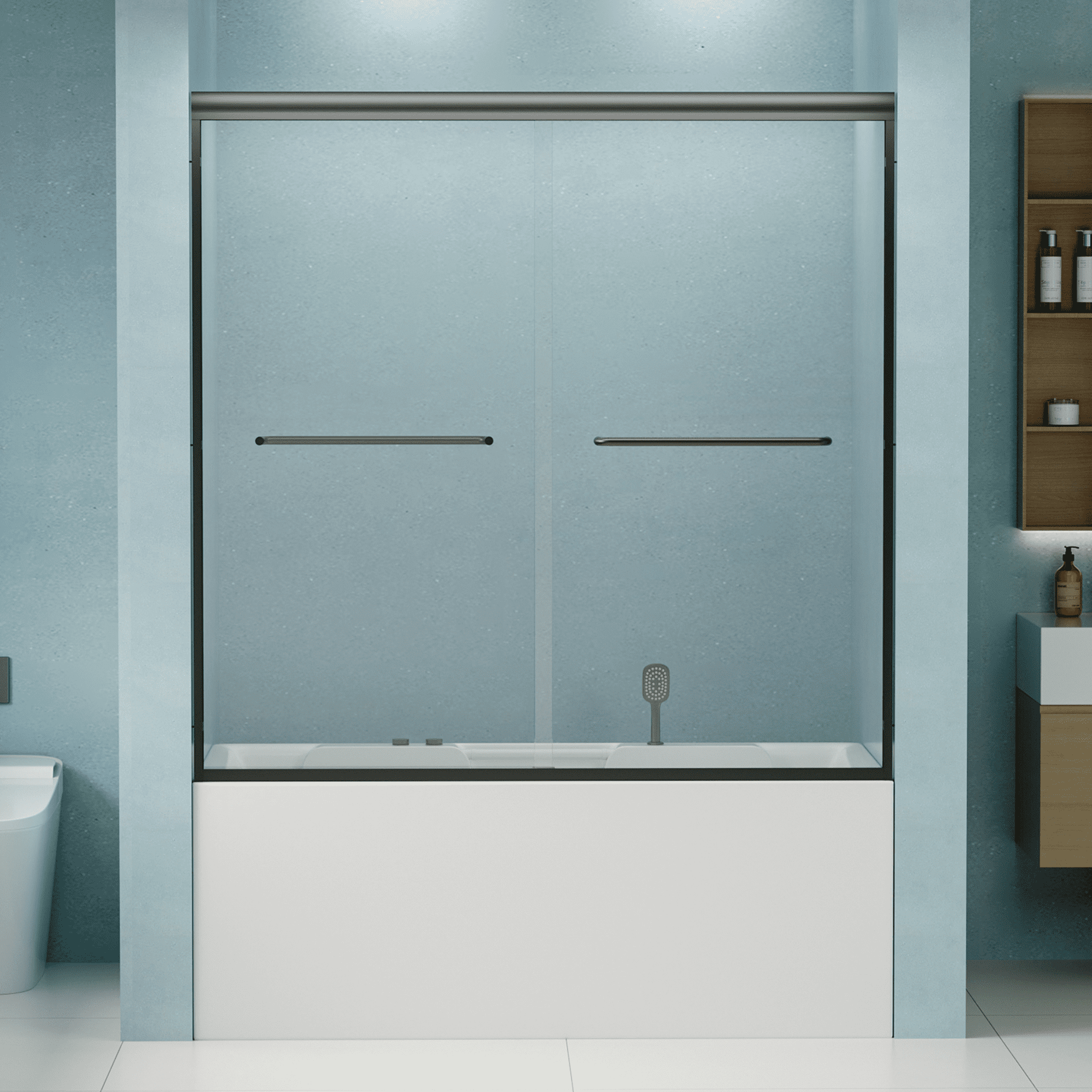 56"-60"W x 58"H Double Sliding Bathtub Shower Door,Semi-Frameless ...