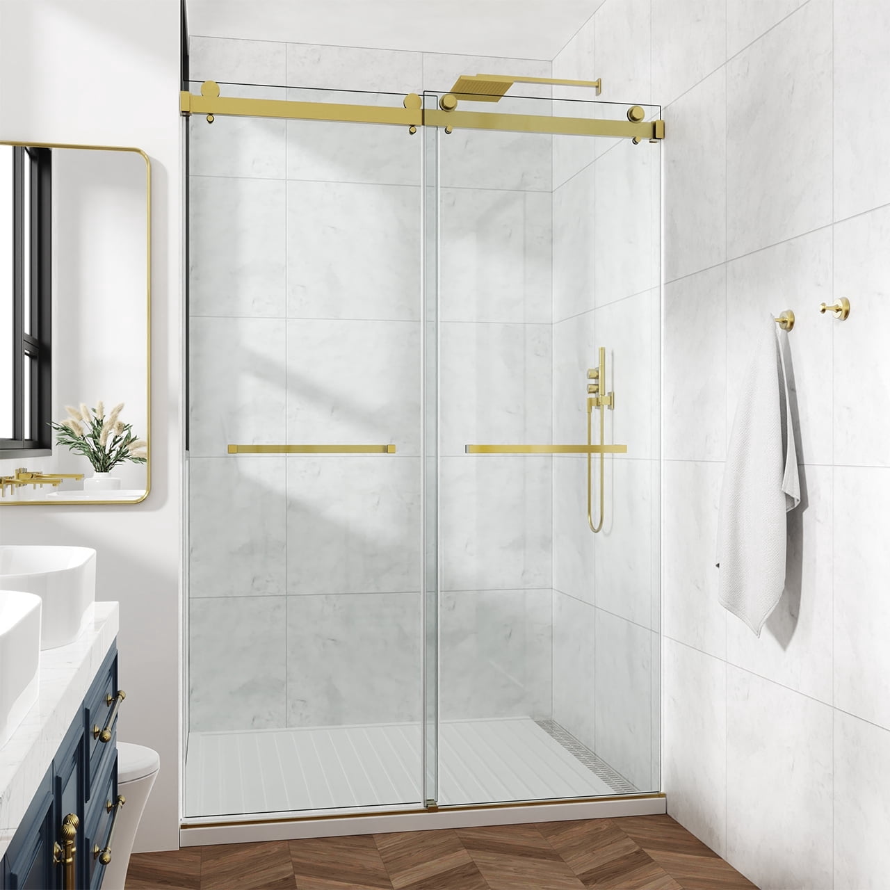 56-60" W x 60" H Frameless Double Sliding Shower Door with 3/8 ...