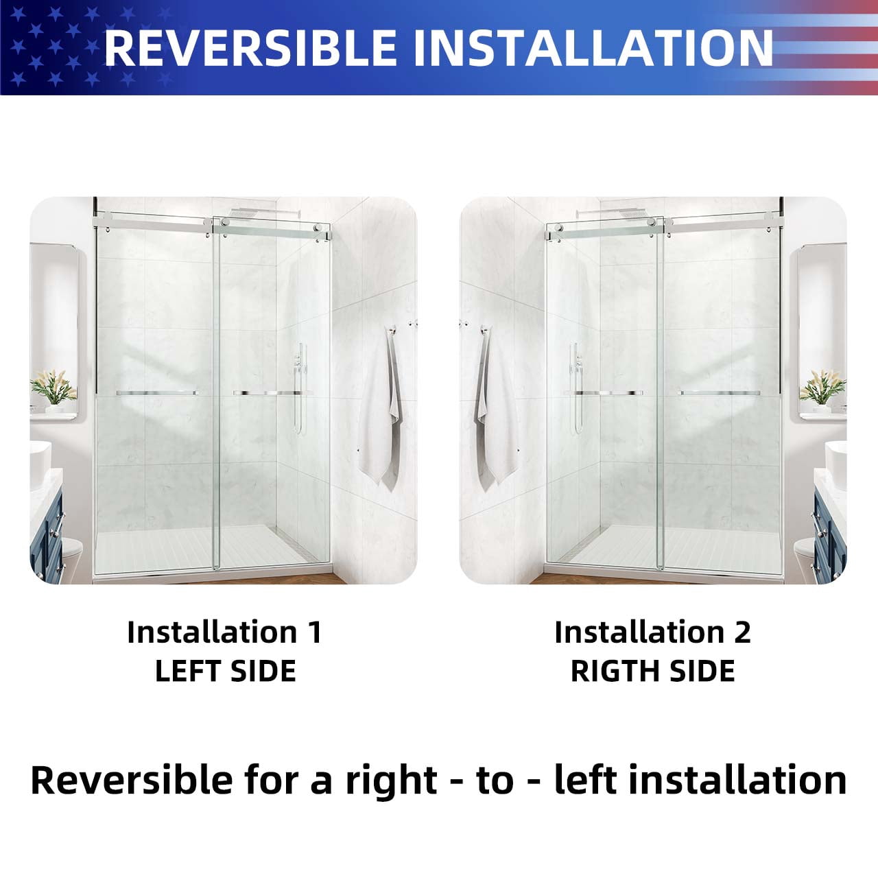 56-60" W x 66" H Frameless Double Sliding Shower Door with 3/8 ...
