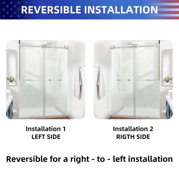 56-60" W x 66" H Frameless Double Sliding Shower Door with 3/8 ...