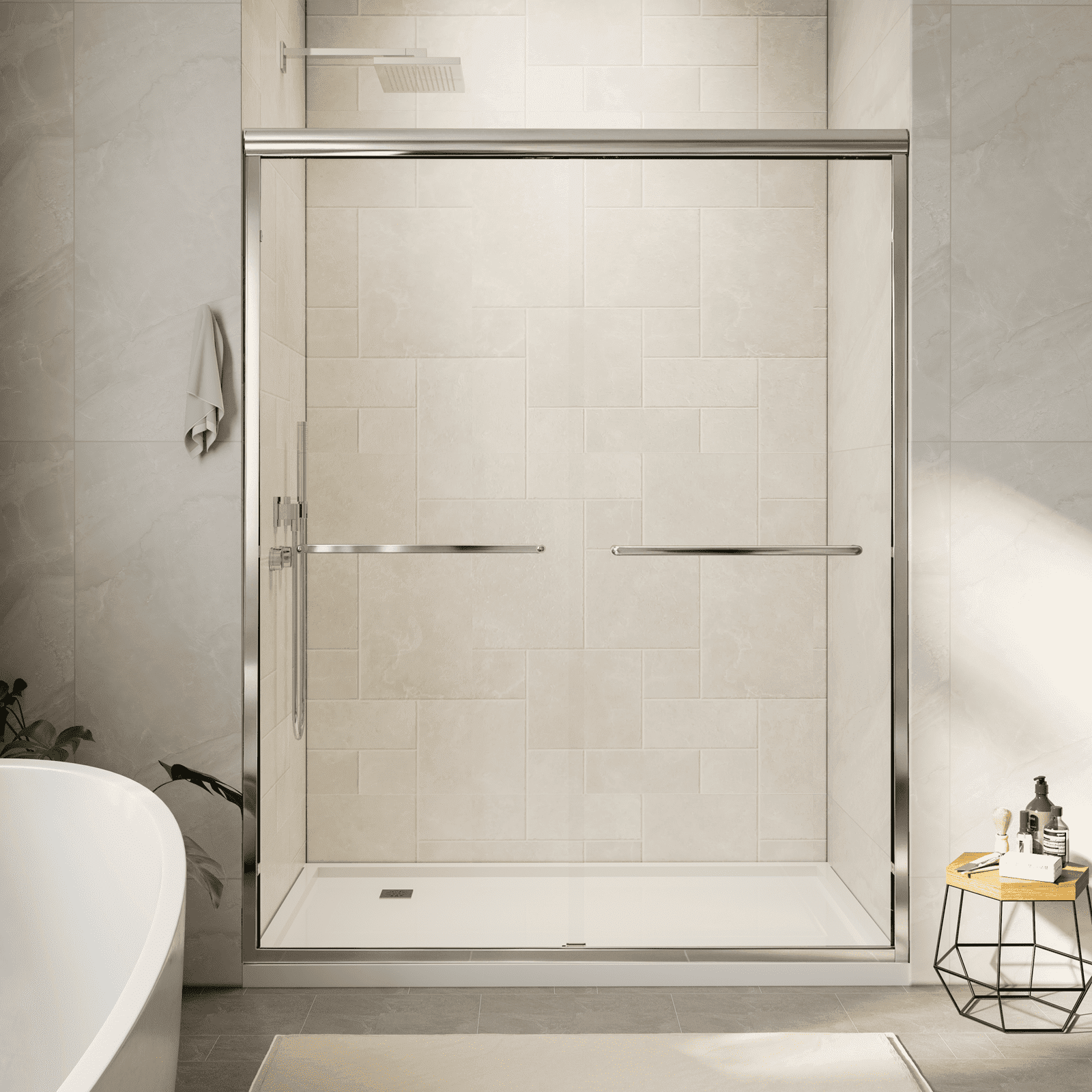 56-60"W x 70"H Double Sliding Semi-Frameless Shower Door,1/4" Clear ...