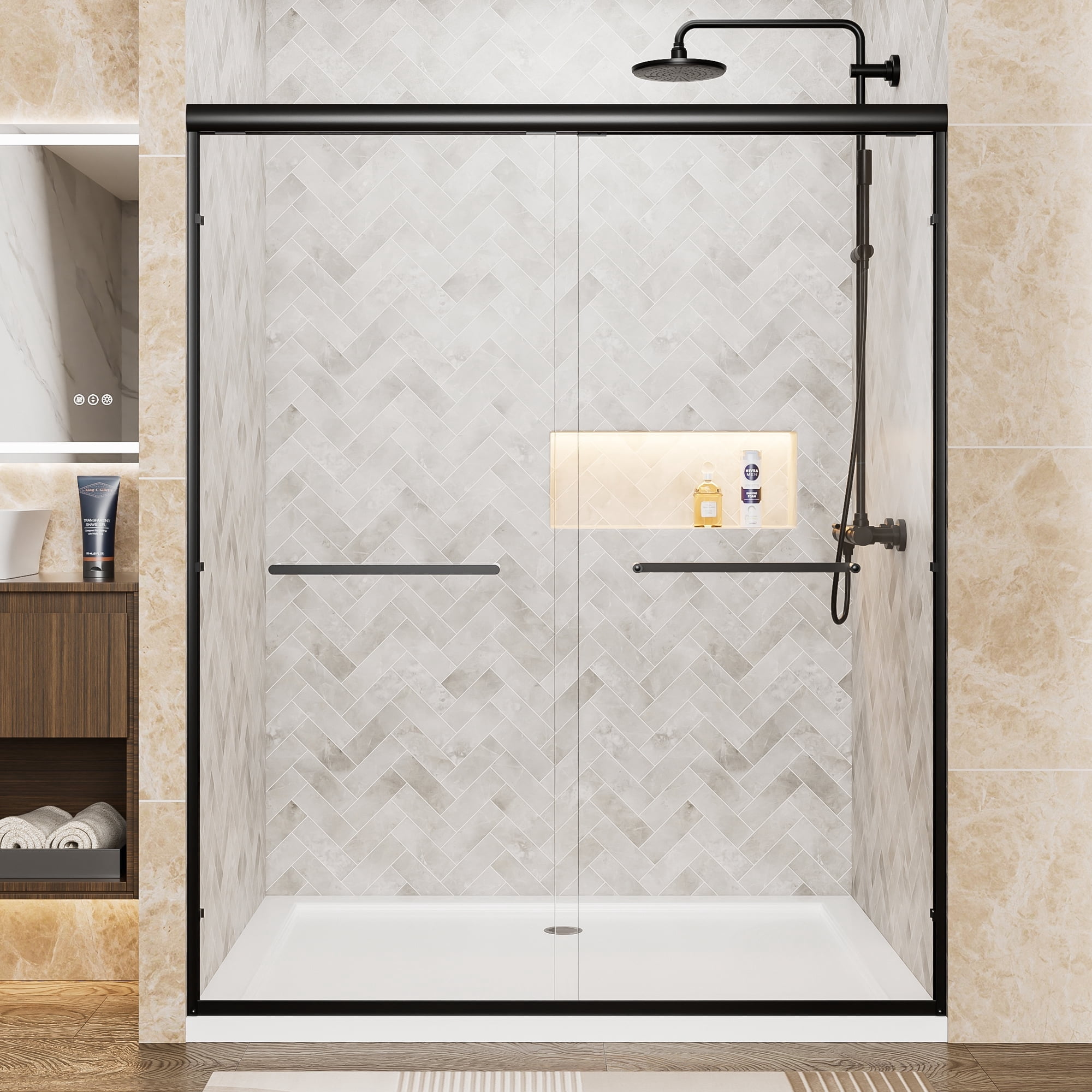56"-60" W x 72" H Double Sliding Shower Door, 1/4" (6mm) Clear Tempered ...