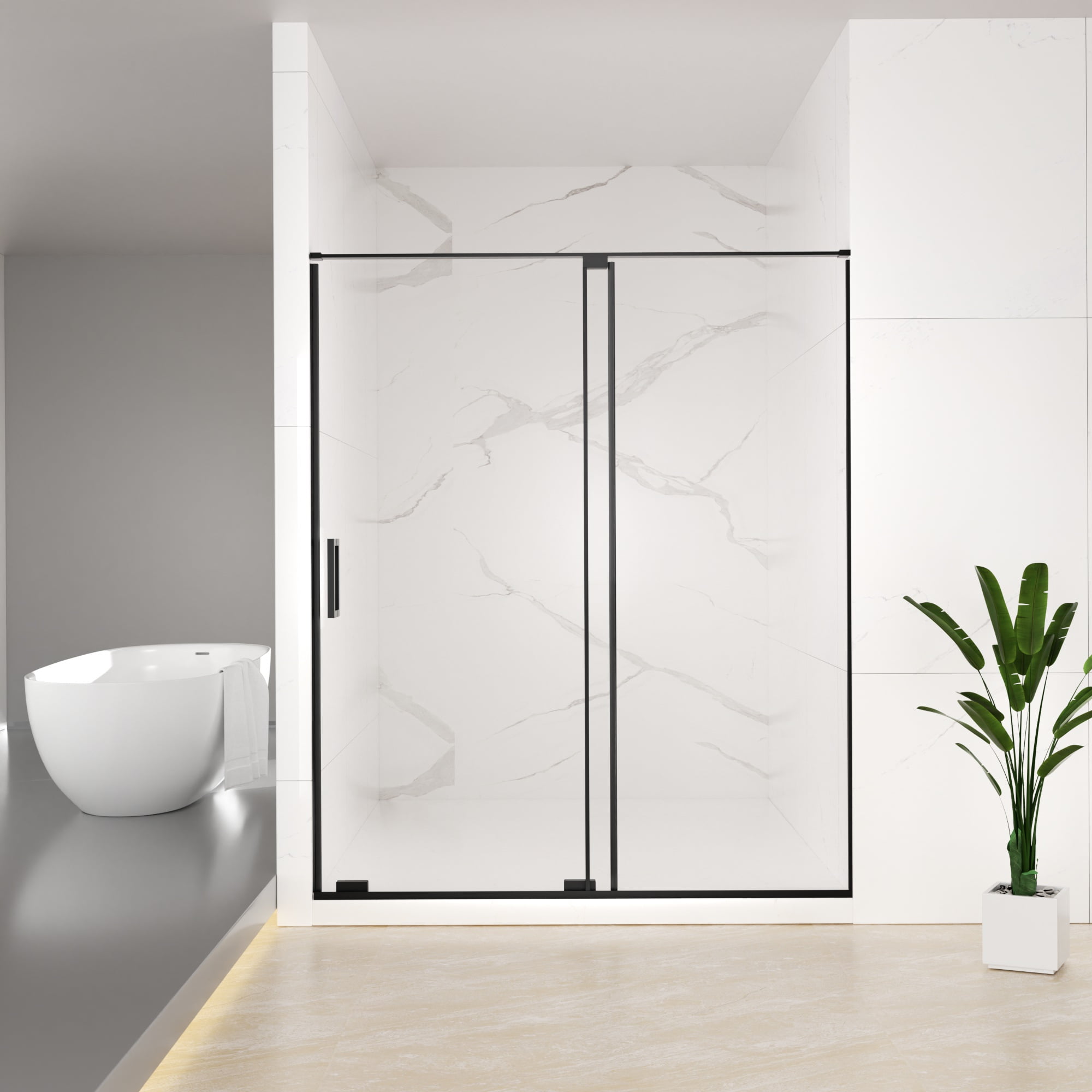 56-60" W x 72" H Semi-Frameless Sliding Shower Door, 5/16"(8mm) Clear ...