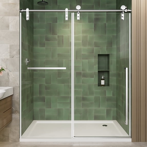 56"-60" W x 75" H Frameless Sliding Shower Door, Chrome Shower Screen ...