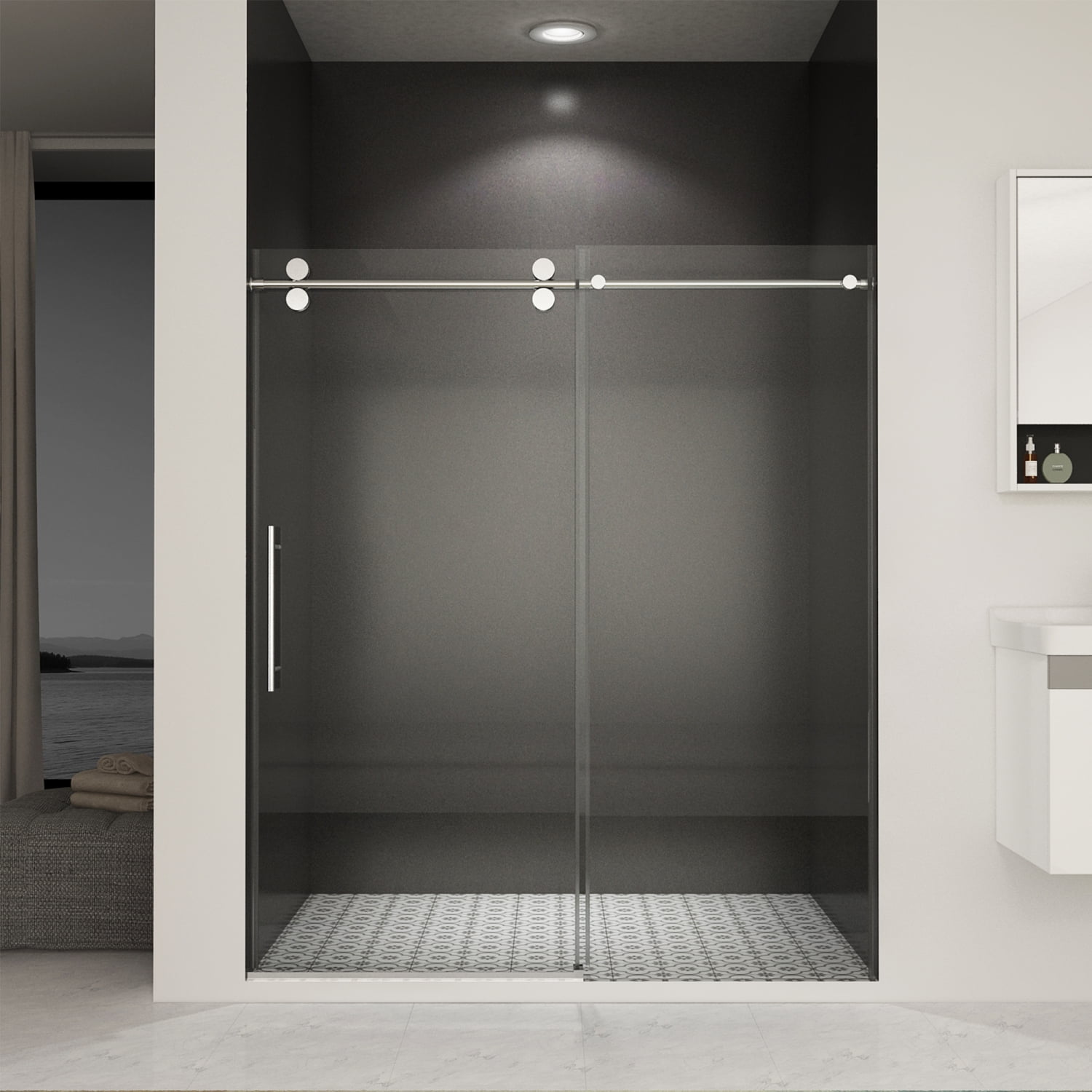 56”-60”W x 76”H Frameless Shower Door Sliding Shower Door with Premium ...