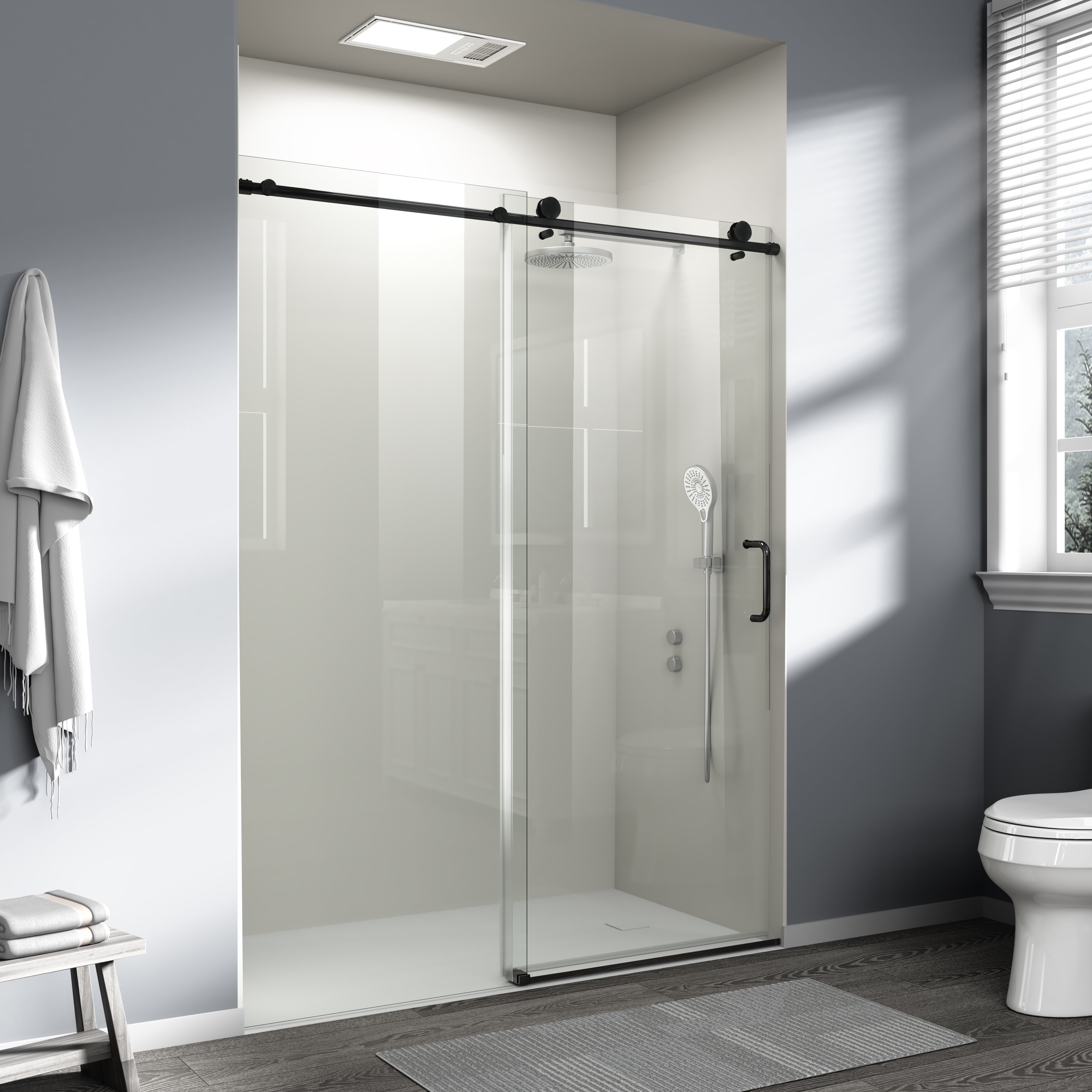 56" - 60" W x 76" H Single Sliding Shower Door, Frameless Bathroom ...