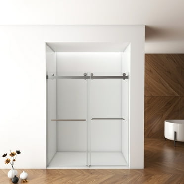 DELAVIN 56-59 in.W x 75 in.H Semi-Frameless Double Sliding Glass Shower ...