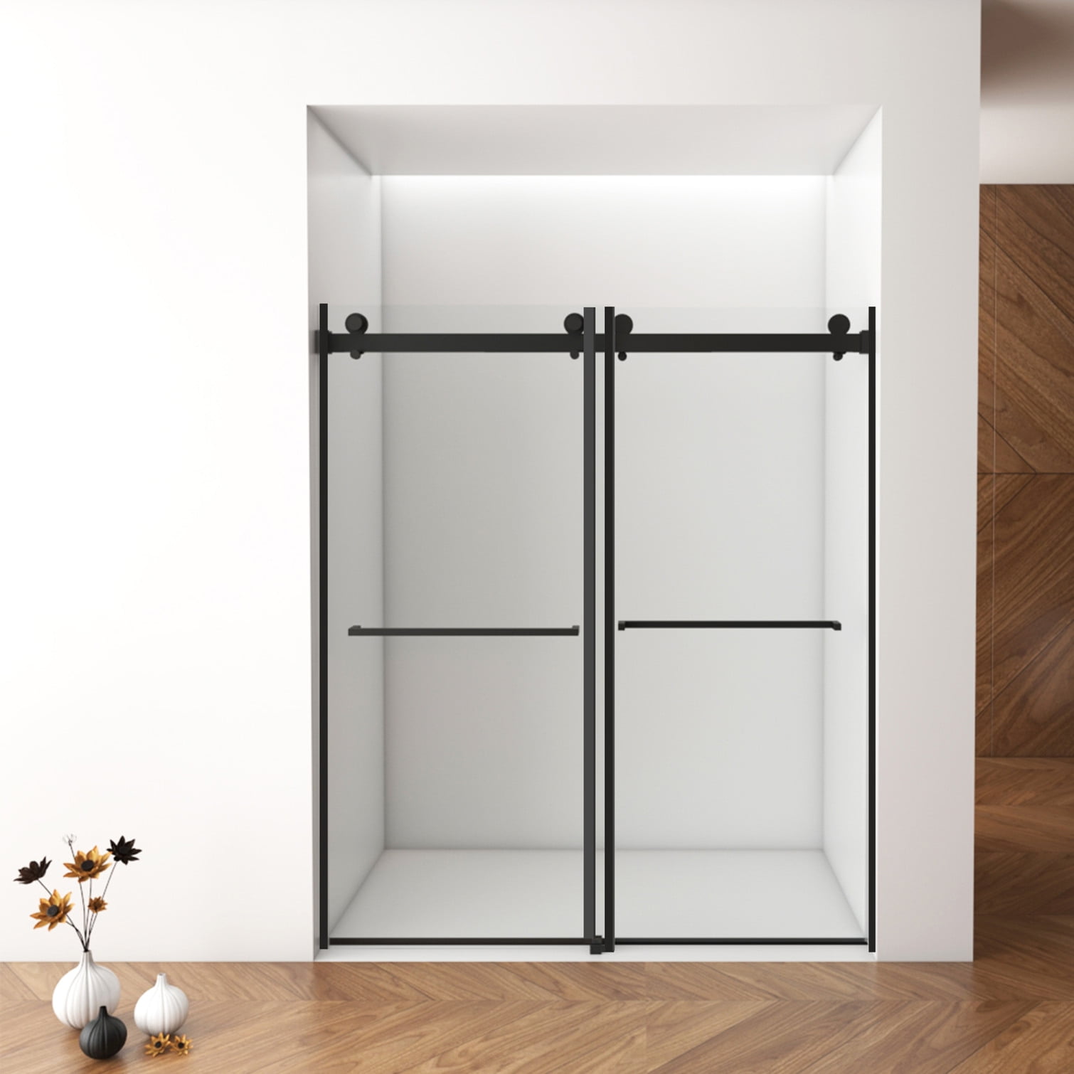 56-60"W x 76"H Sliding Shower Door, Frameless Shower Door with 3/8 ...