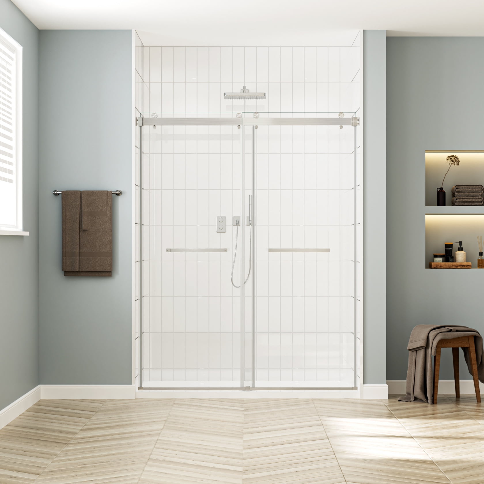 56-60 in. W x 76 in. H Frameless Sliding Shower Door with Soft-Close ...