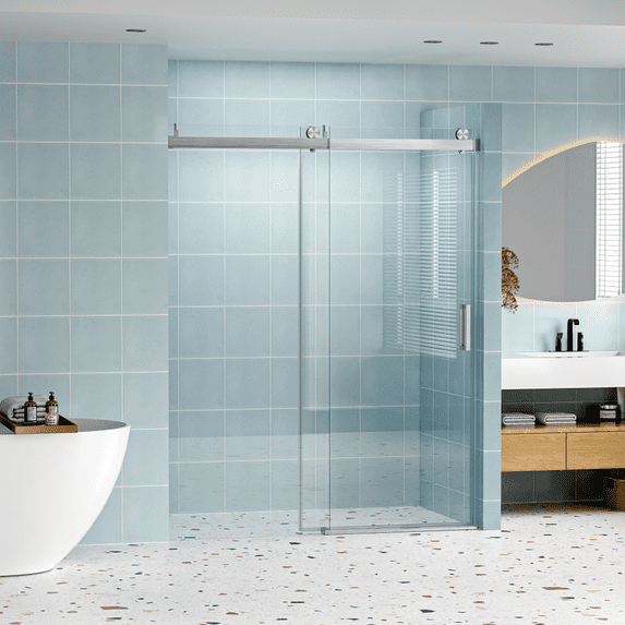 56" - 60" wide x 76" high frameless shower door, soft closing single ...