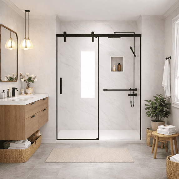 56-60" x 76" H Frameless Sliding Shower Door, 5/16" (8mm) Clear ...
