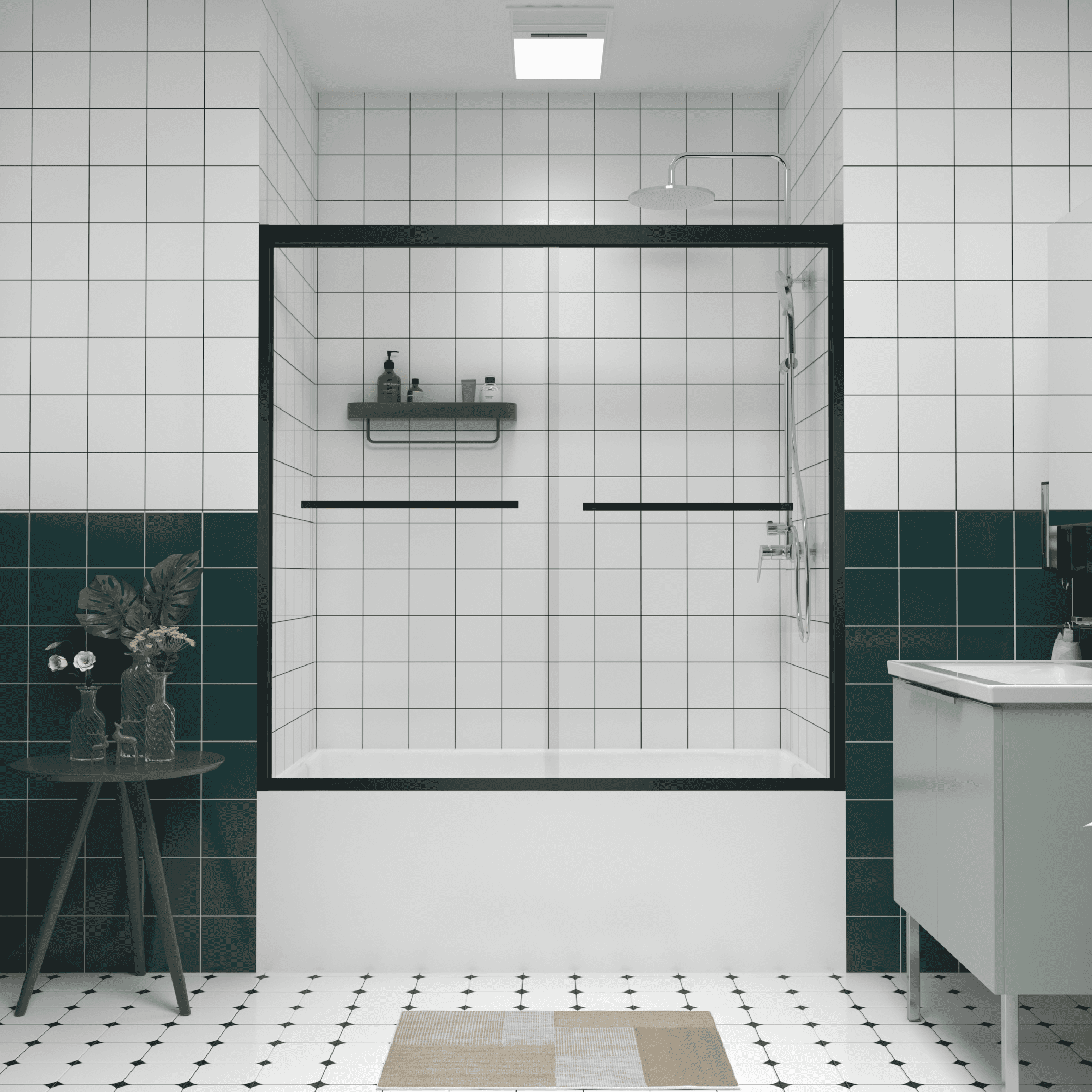 56-60"x58" Aluminum Frame Double Sliding Bathtub Screen,Bypass Bathroom ...