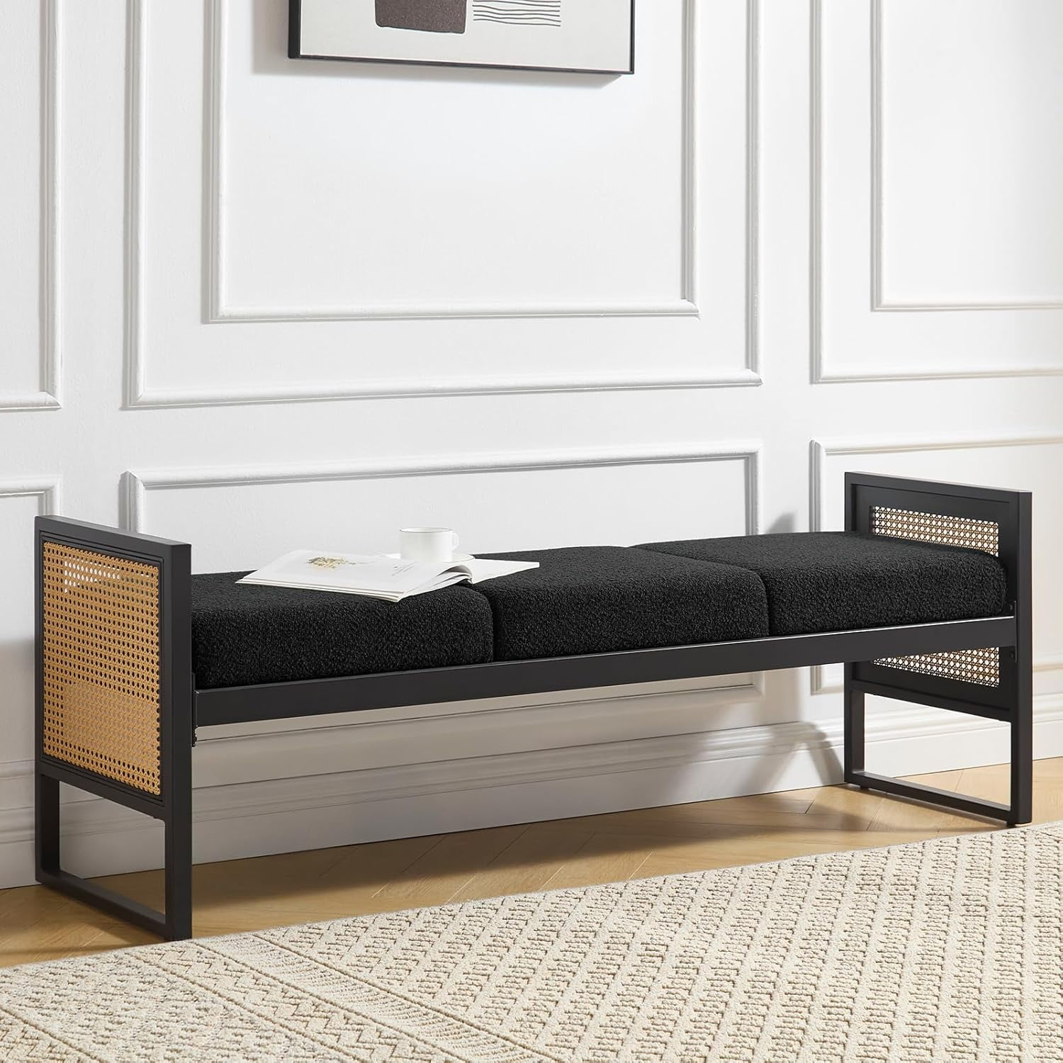 56.69" Upholstered Bench for End of Bed, Modern Upholstered Teddy ...