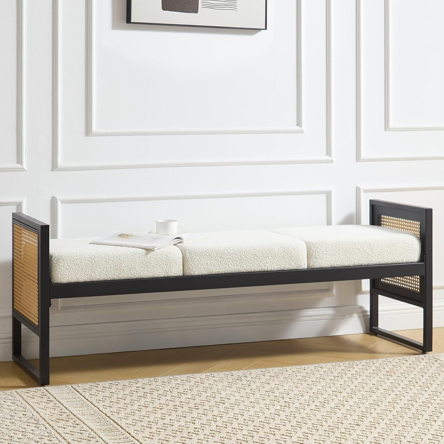 56.69" Upholstered Bench for End of Bed, Modern Upholstered Teddy ...