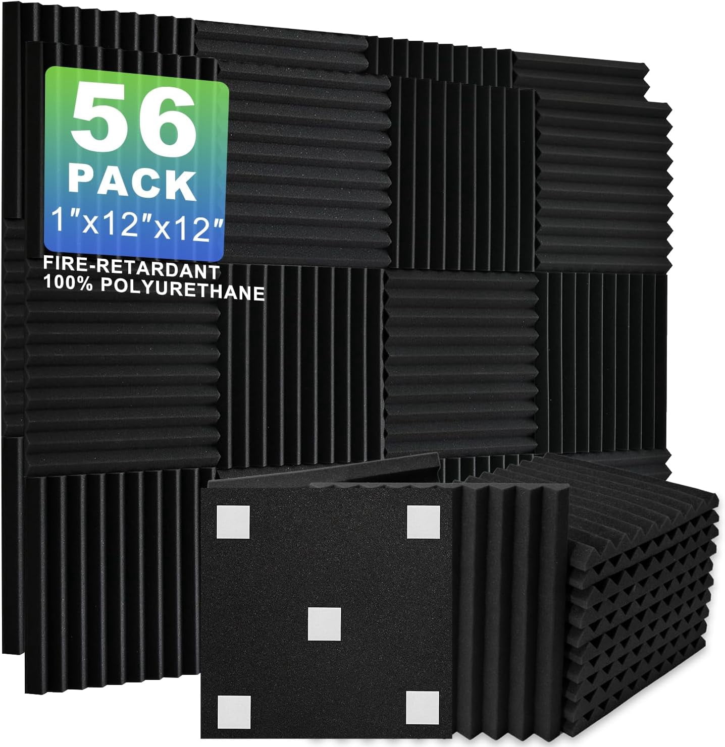 56 Acoustic Panels, 12 x 12 x 1 Sound Proof Panels for WallsTriangle ...