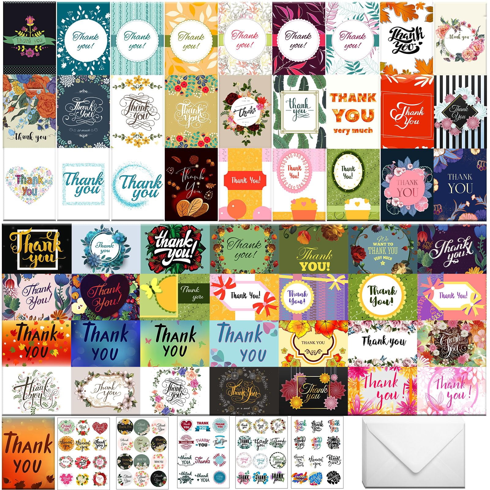 56 Bulk Thank You Cards, Assorted Thank You Cards with Envelopes ...