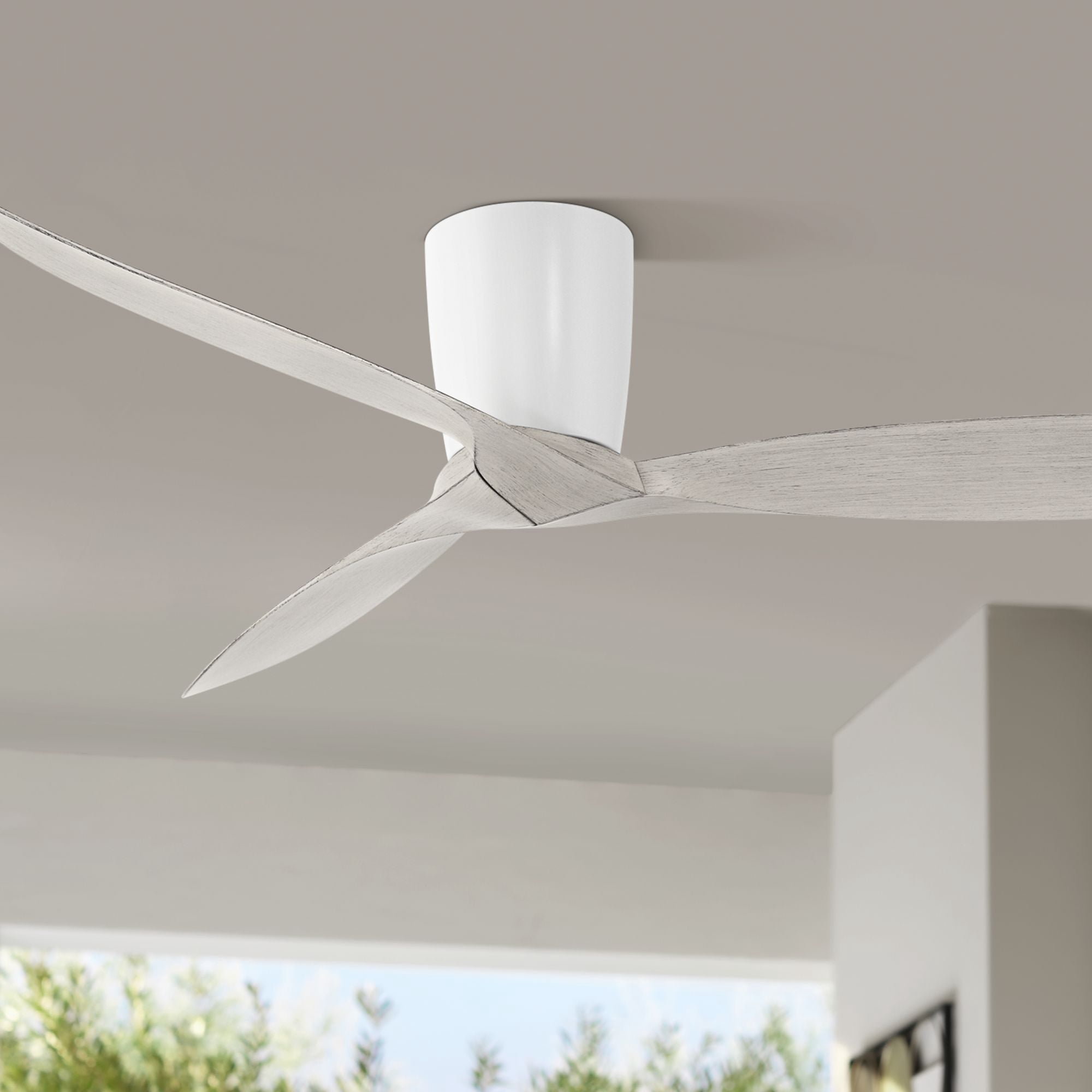 56" Casa Vieja Tre White and Oak Indoor/Outdoor Hugger Ceiling Fan ...