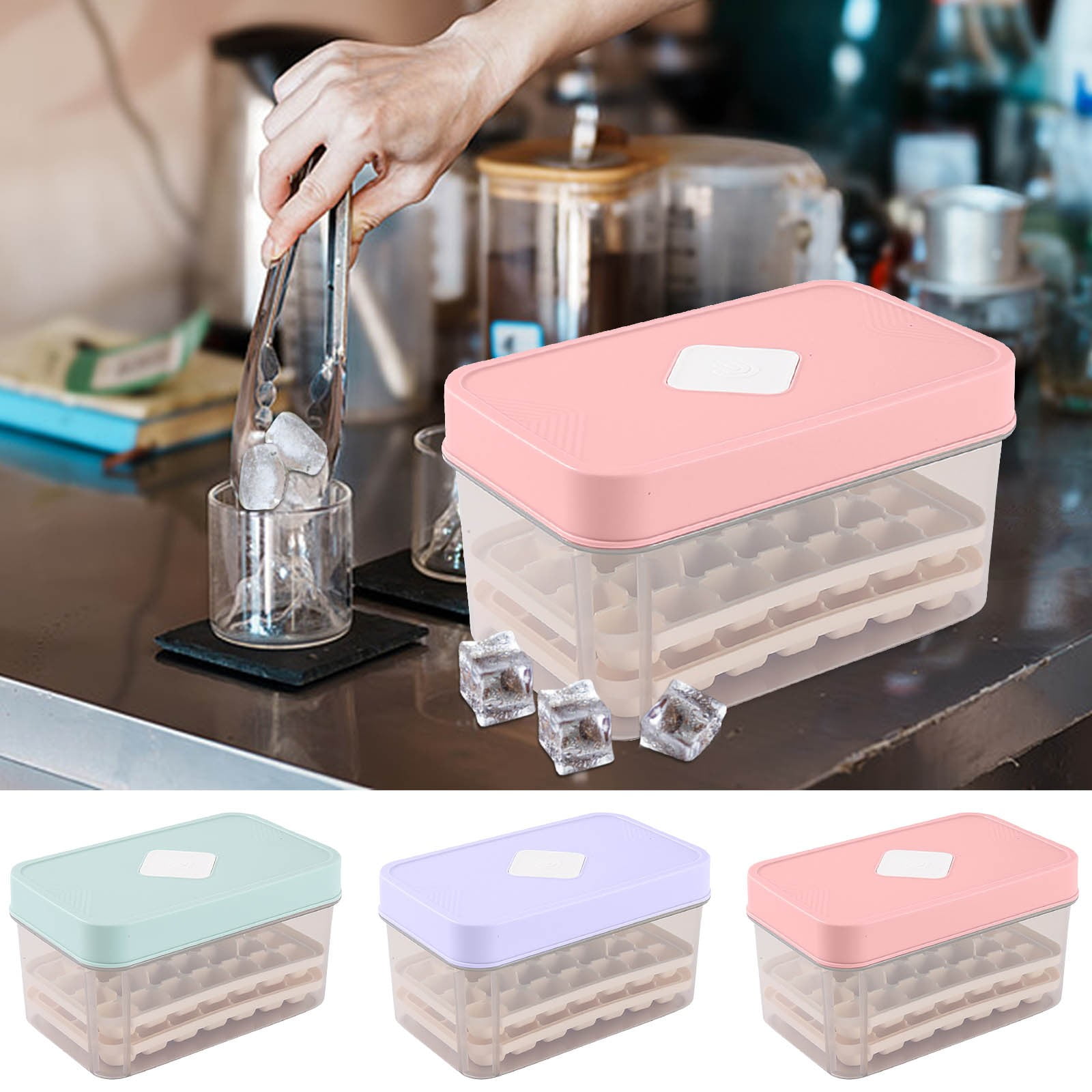 56-Cube Ice Tray with Lid, Large Capacity Square Ice Cube Maker for ...