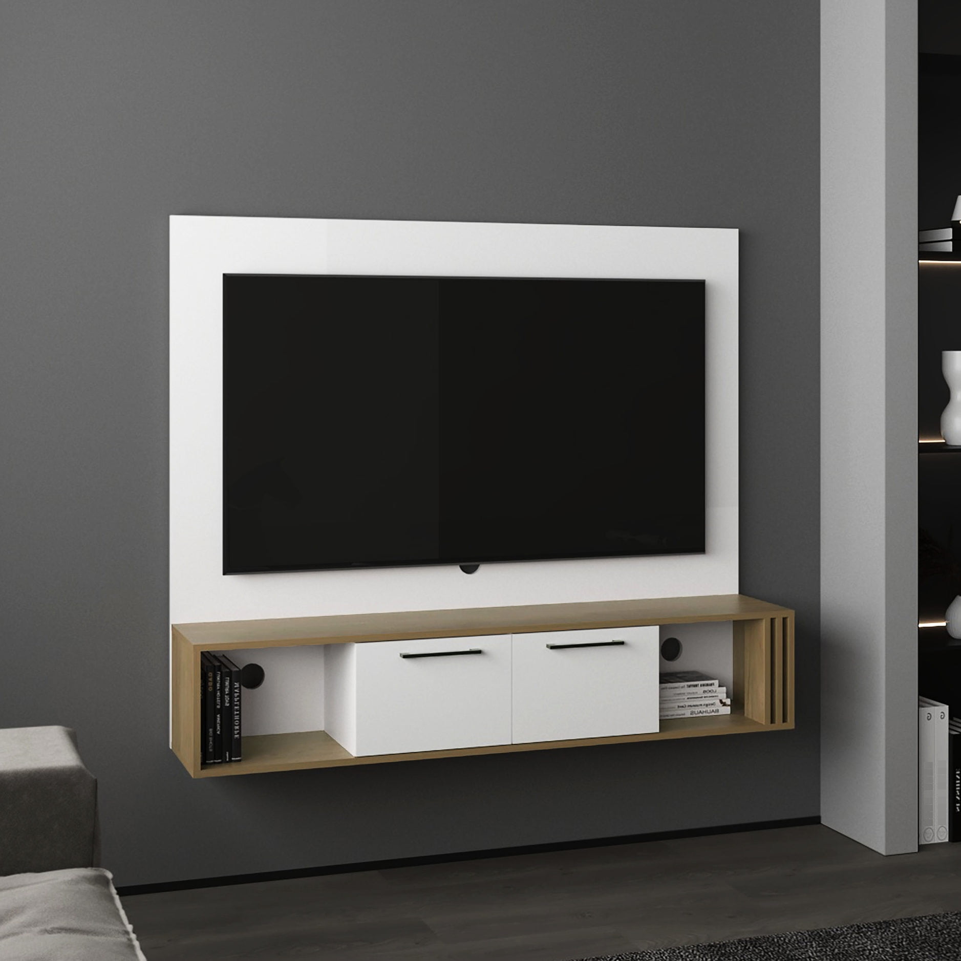 56" Floating TV Center | Storage Cabinets and Cable Holes | MDF ...