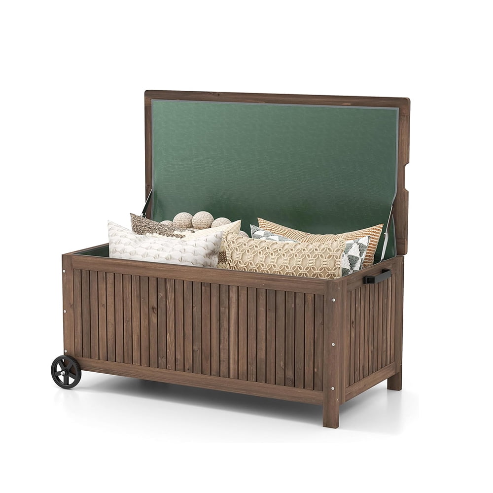 56 Gallon Fir Wood Patio Storage Bench, Versatile Retro Wooden Storage ...