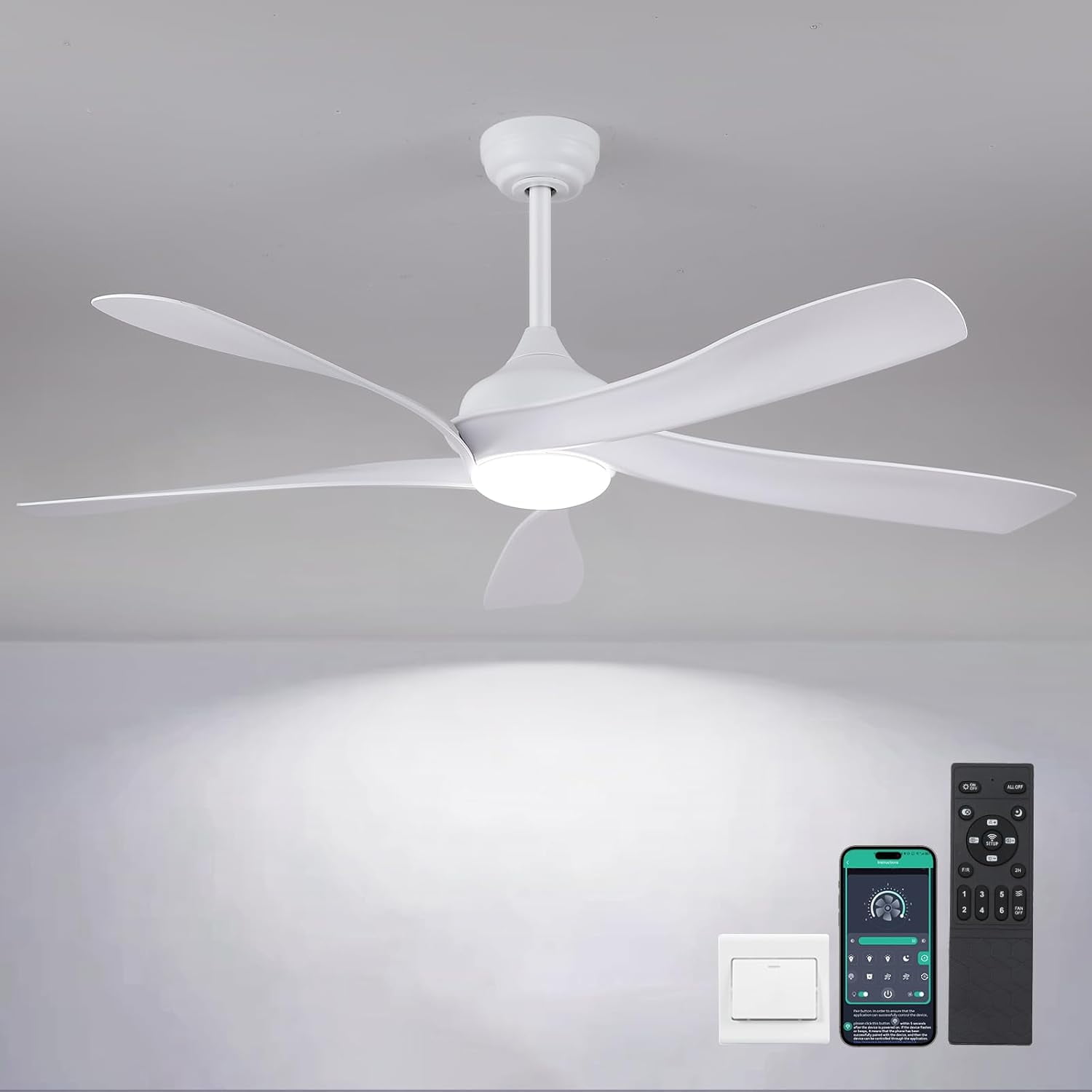 56 Inch Ceiling Fans with Lights Remote/APP Control, 2 Downrods Flush ...