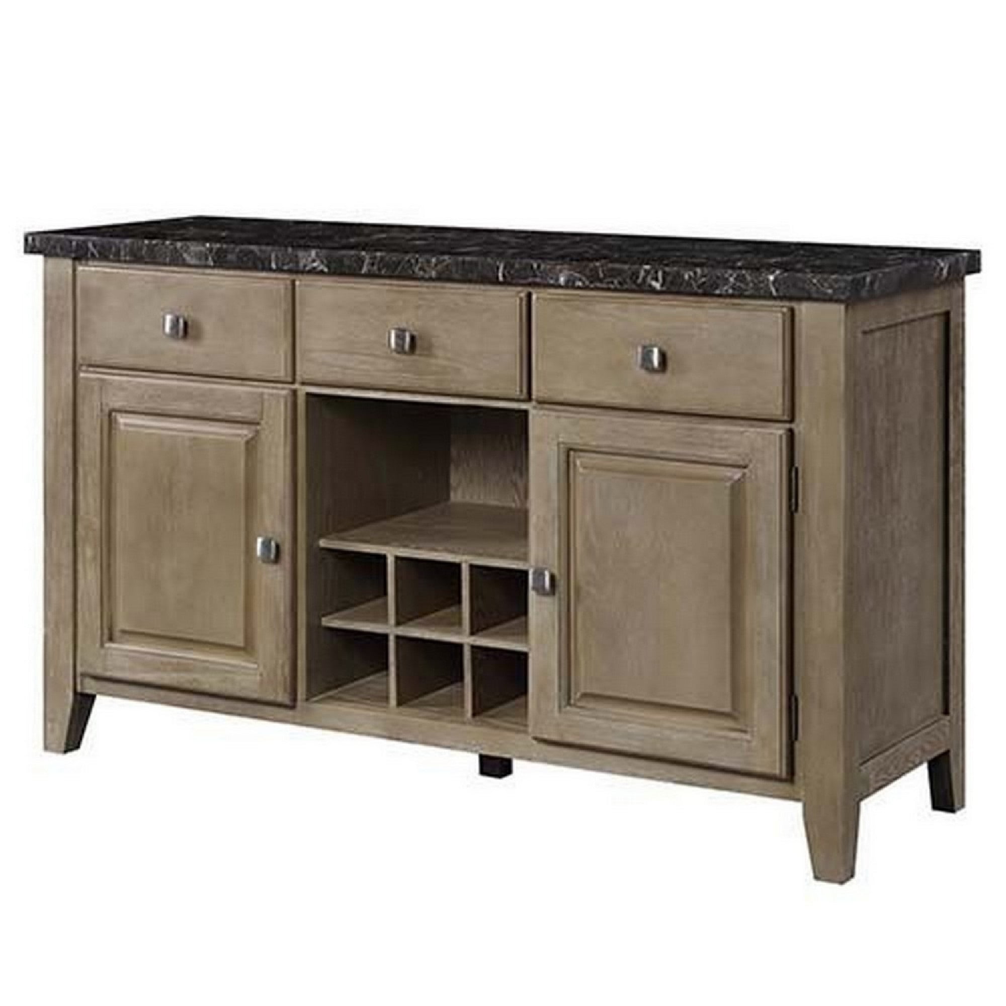 56 Inch Sideboard Buffet Console Cabinet, 3 Drawers, 2 Doors, Wood, Oak ...
