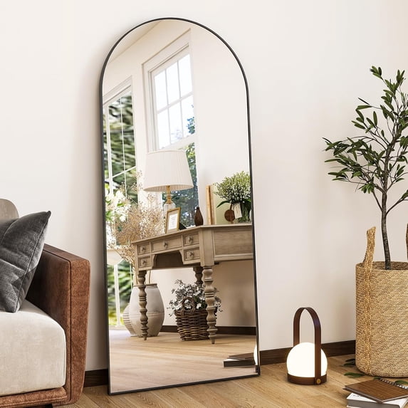 56 Inch x 21 Inch Arch Full Length Floor Mirror with Aluminum Alloy ...
