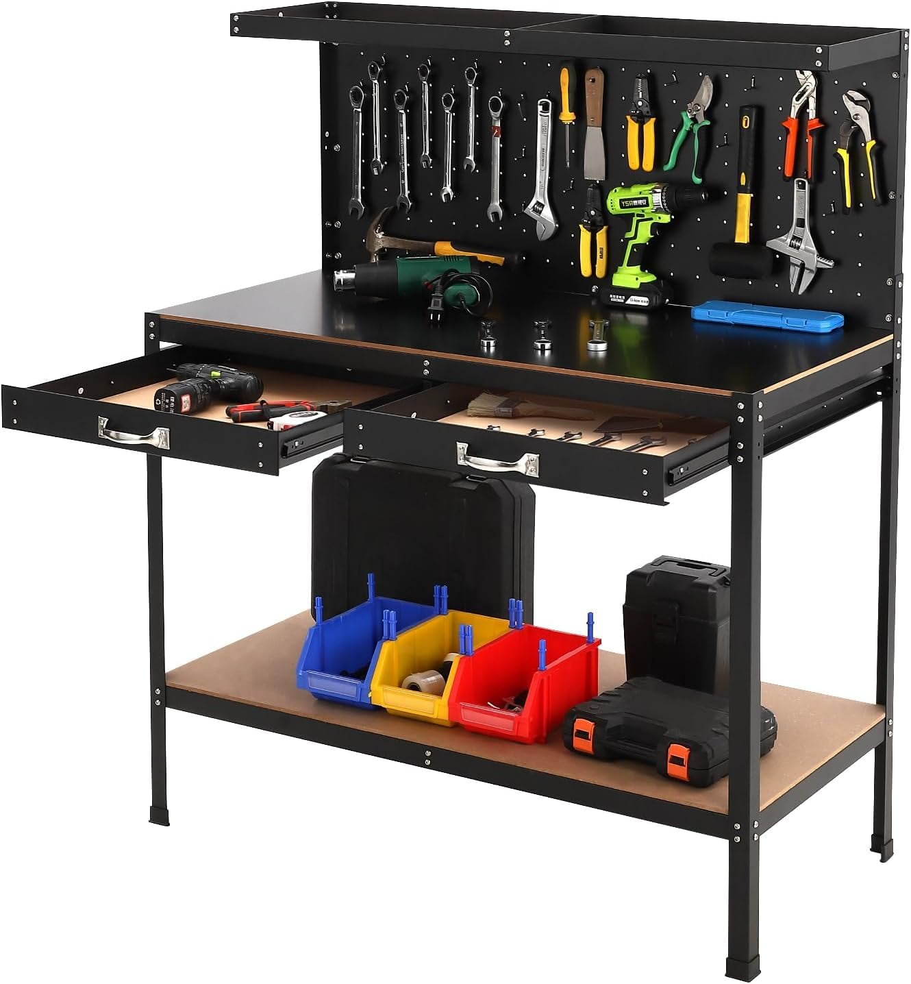 56" Industrial Workbench - 300LB Steel Frame with 3-Tier Modular Tool ...