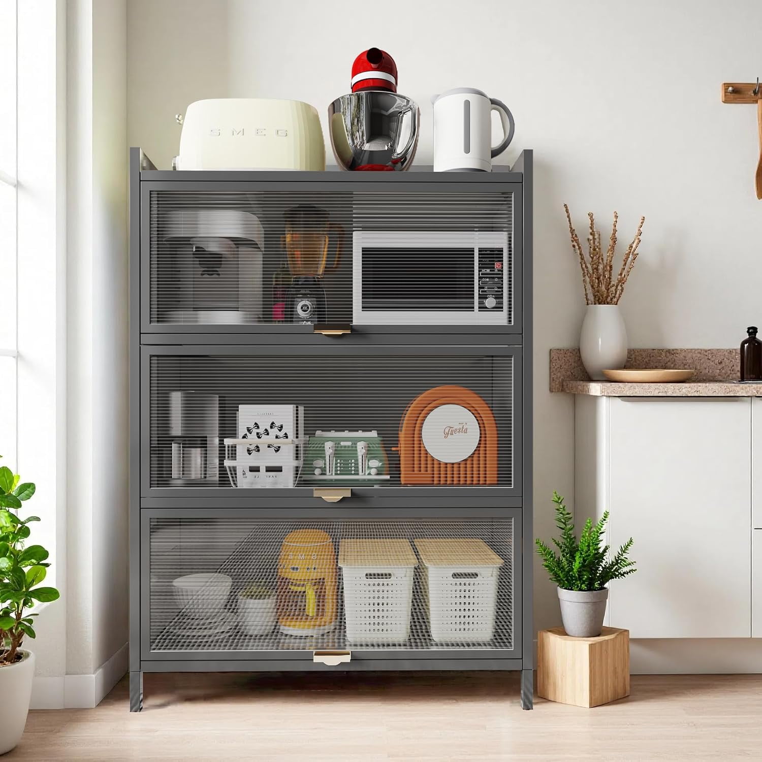 56" Kitchen Storage Cabinets, 4-Tier Bakers Rack, Cabinets Metal ...