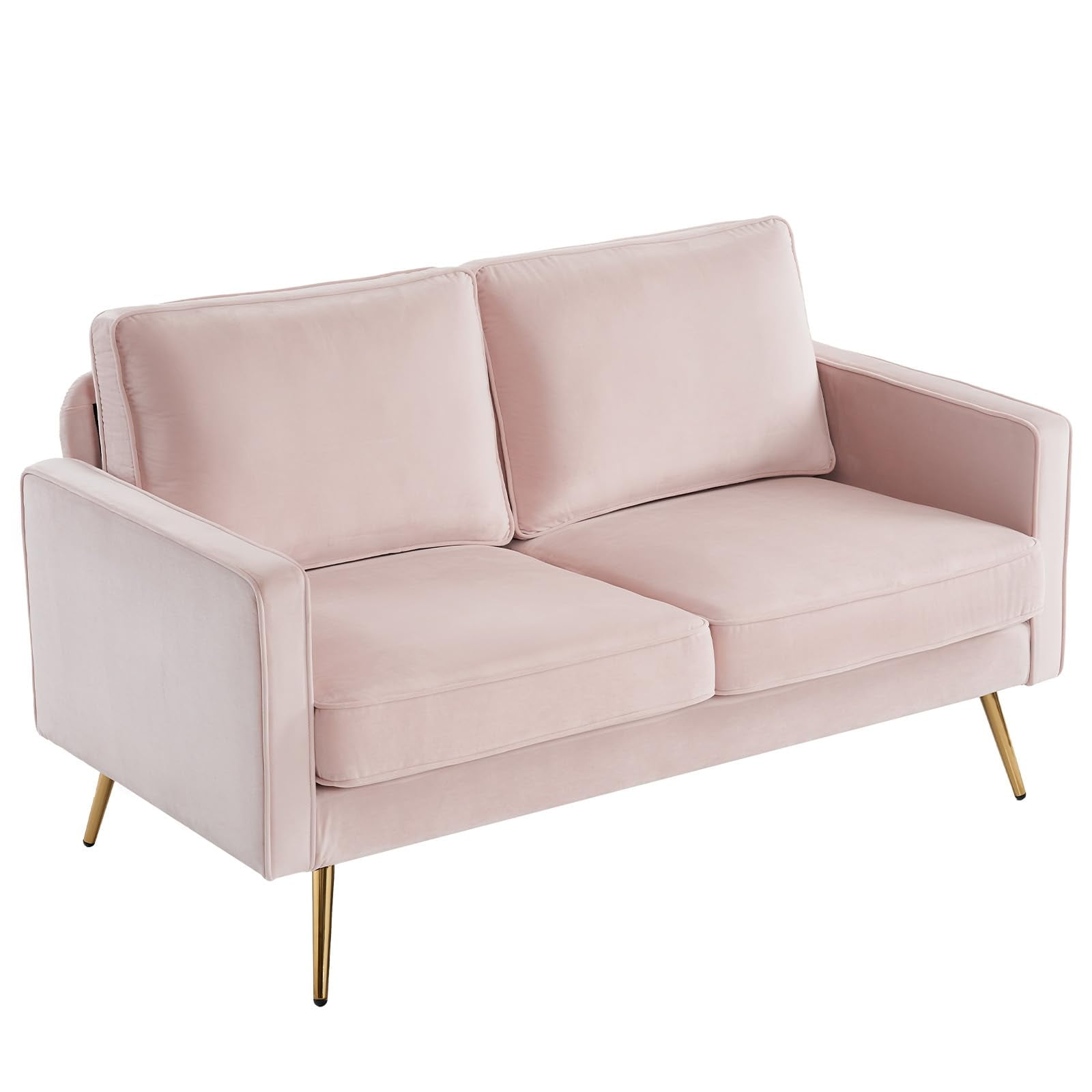 56" Modern Velvet Loveseat,Small Pink Sofa Couch Deep Seat for Living ...