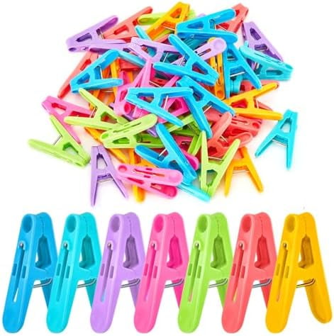 56 PCS Clothespins Plastic Colorful Small Clips, 7 Bright Colors ...