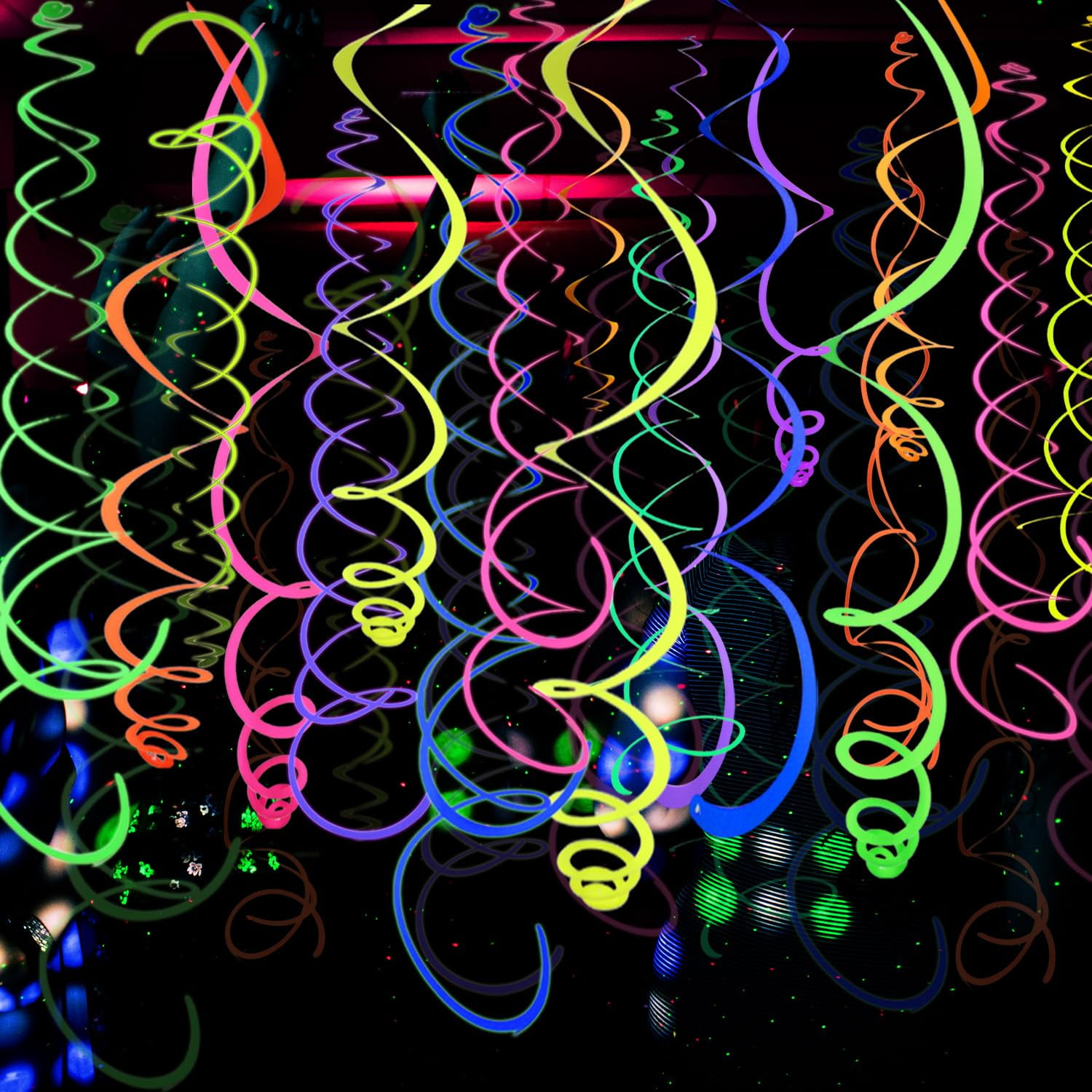56 PCS UV Colorful Ceiling Swirl Decoration Hanging Neon Streamer for ...