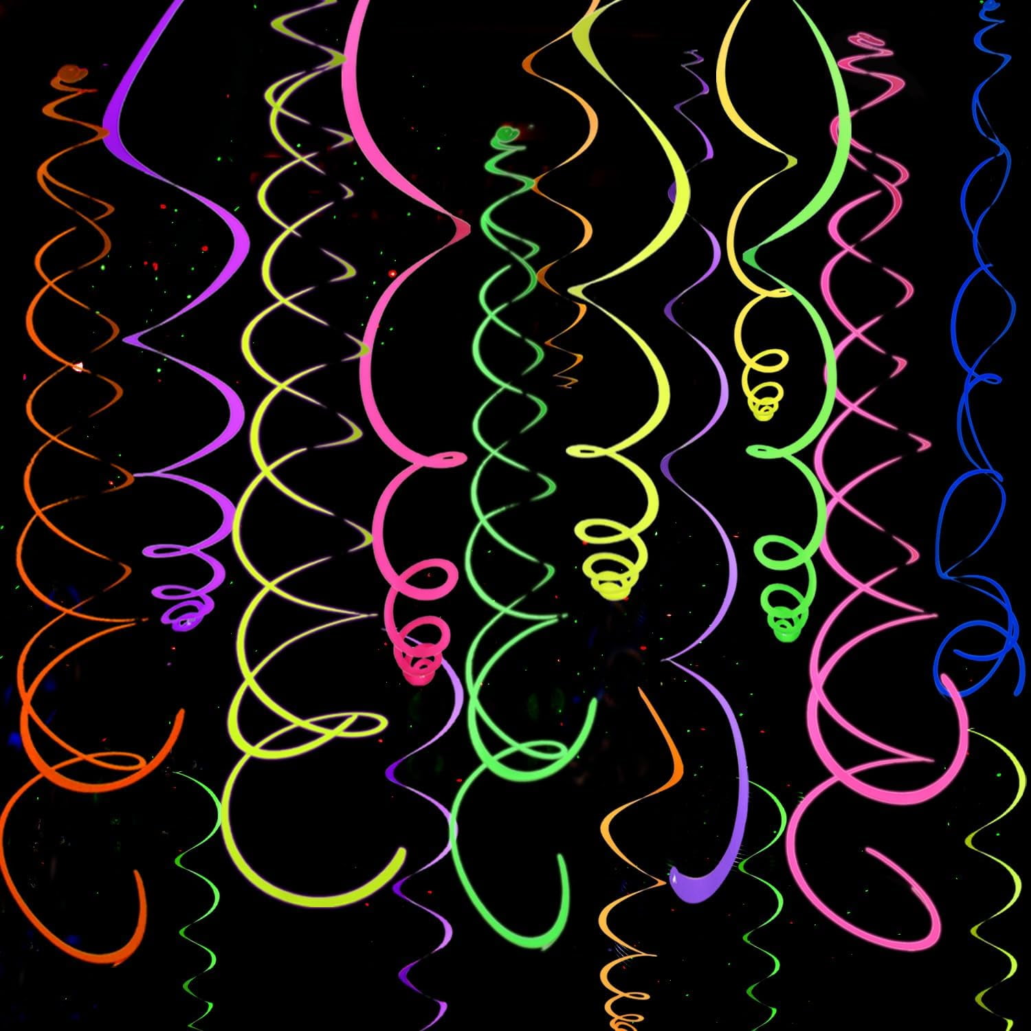 56 PCS UV Colorful Ceiling Swirl Decoration Hanging Paper Neon Streamer ...