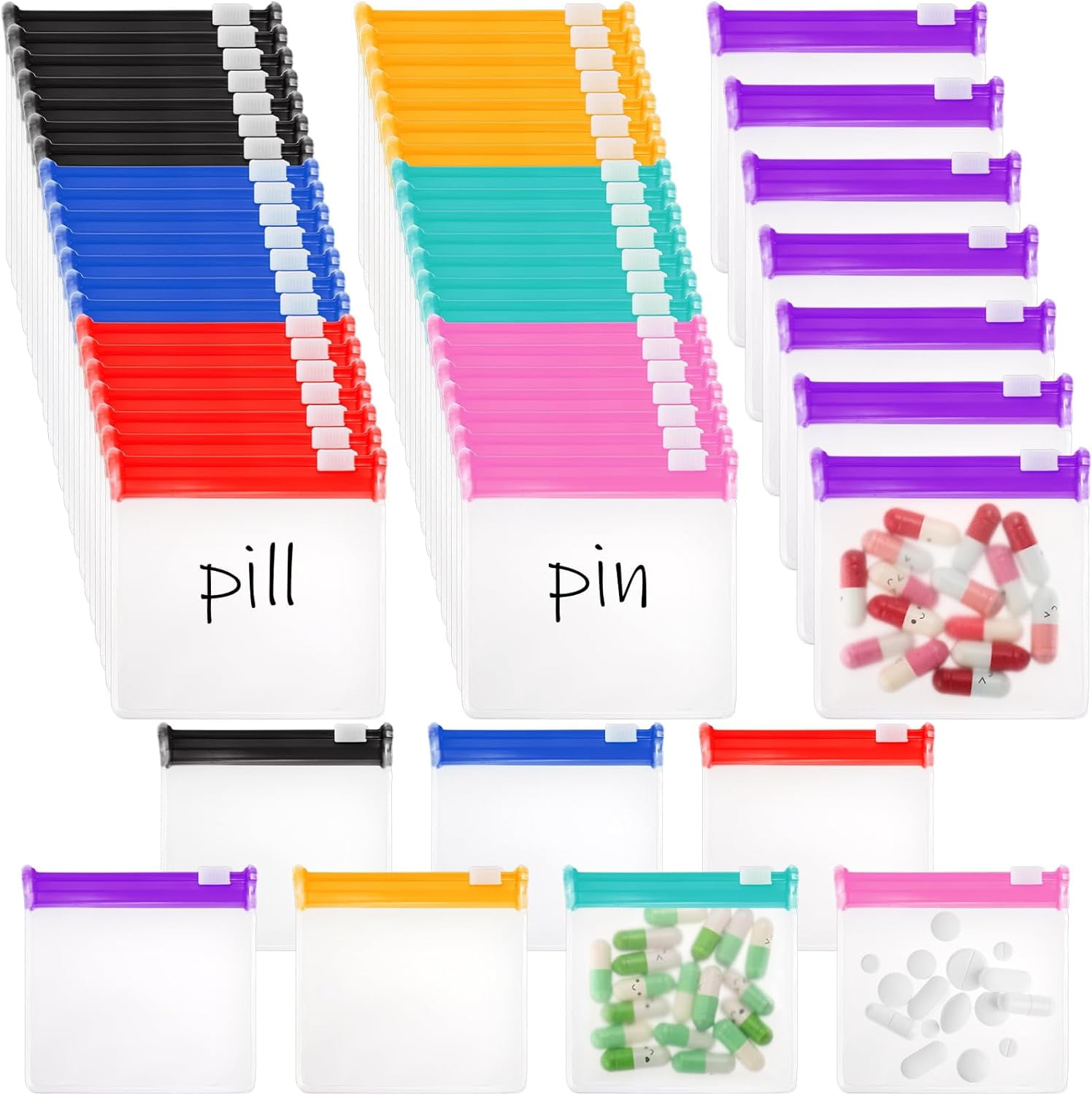 56 Pack Pill Pouch Bags, Zippered Translucent Medicine Organizer ...