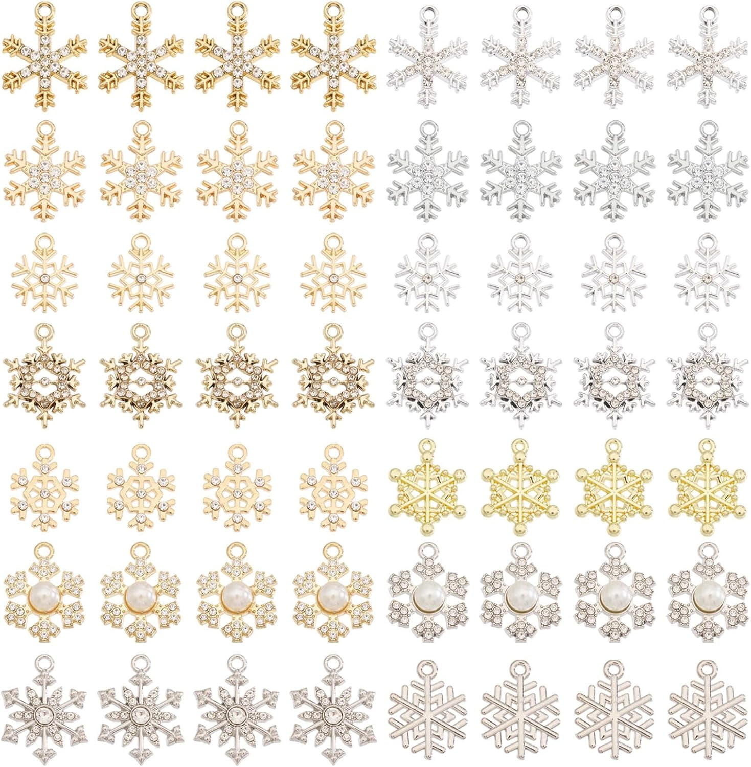 56 Pcs 14 Style Christmas Snowflake Rhinestone Charms Snowflake Alloy ...