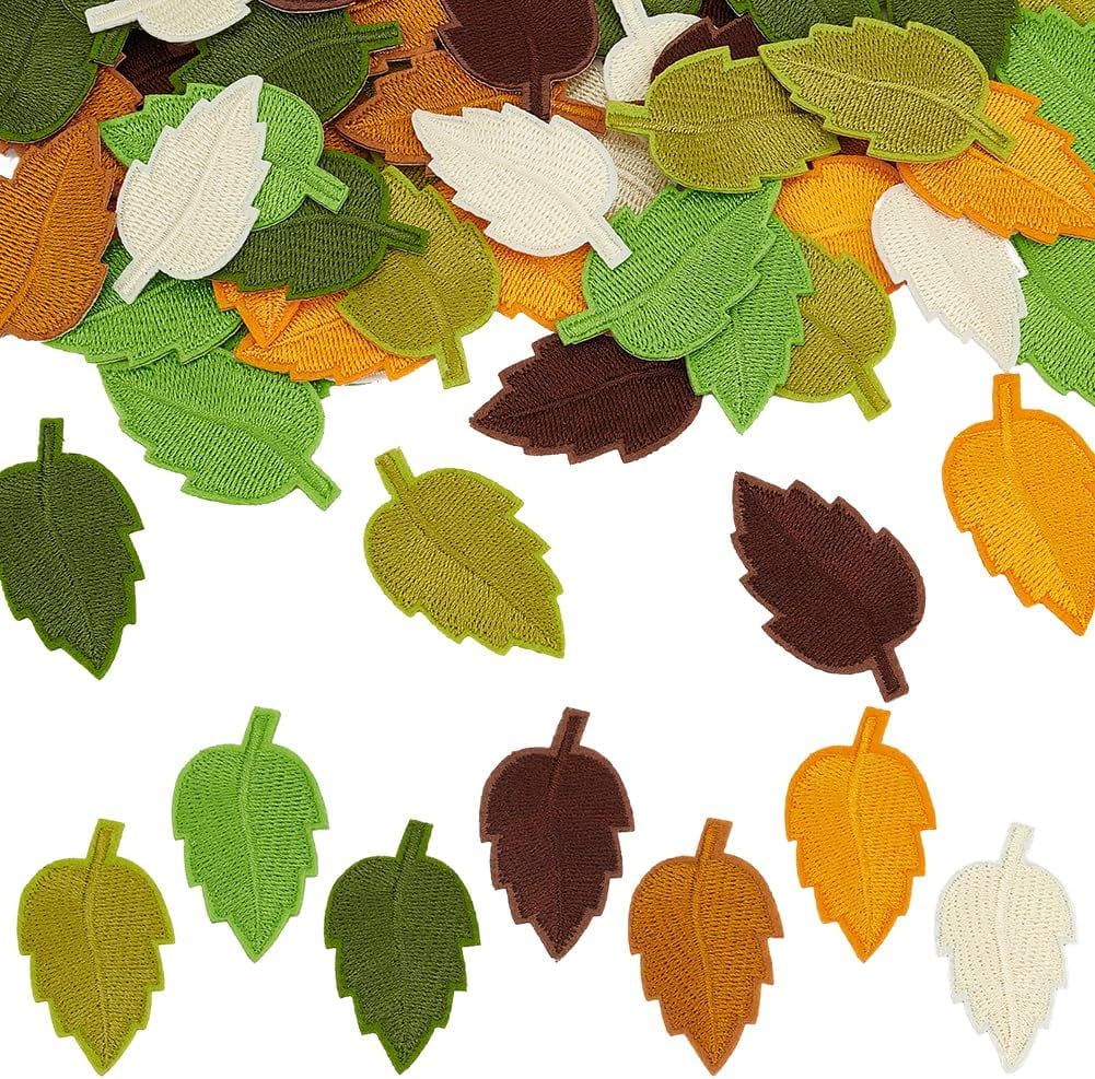 56 Pcs Leaf Cloth Patch 1.2x2inch Iron on Leaves Applique 7 Colors Leaf ...