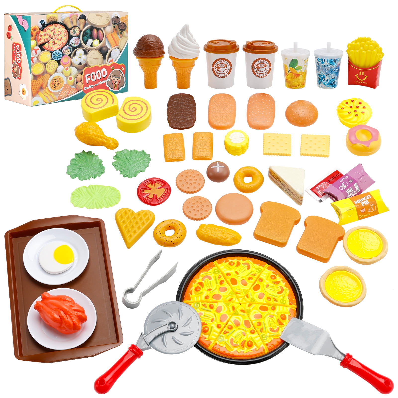 56 Pcs Pretend Play Food Toy for Kids Kitchen Aged 3 4 5, Fast Food Set ...
