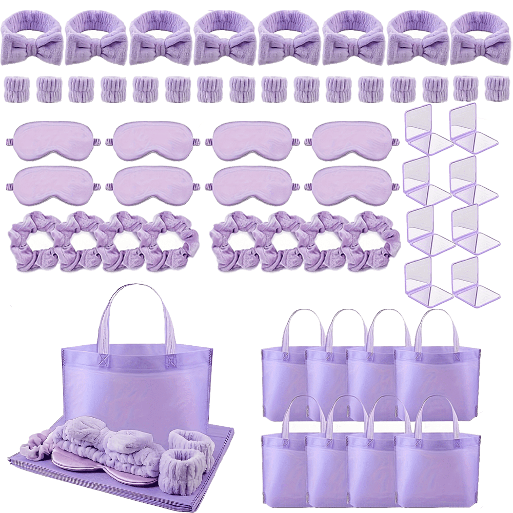 56 Pcs Purple Spa Party Gift Set with Headbands, Eye Masks, Wristbands ...