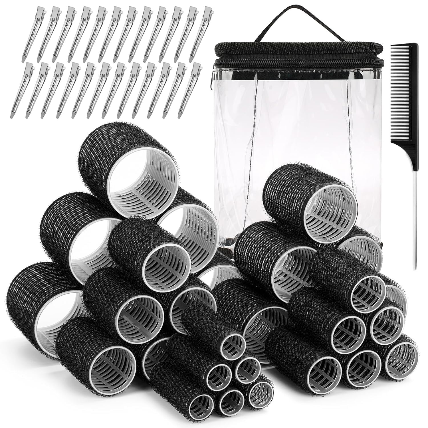 56 Pcs Set for Blowout Look Long Hair, 30Pcs Rollers Hair Curlers in 5 ...