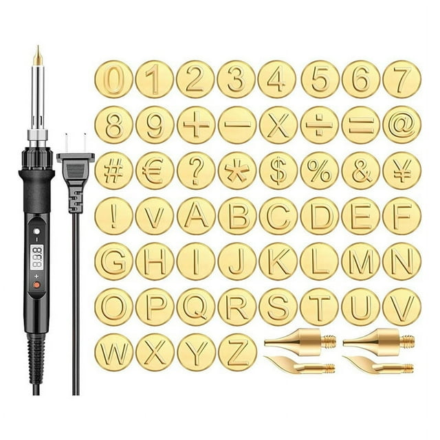 56 Pcs with Letters,DIY Wood/Leather Burning Set, Letter Soldering Iron Stencils Kit Tool US ...