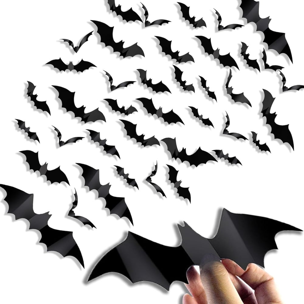 56-Piece 3D Realistic PVC Bat Wall Decal Set - Spooky Halloween ...